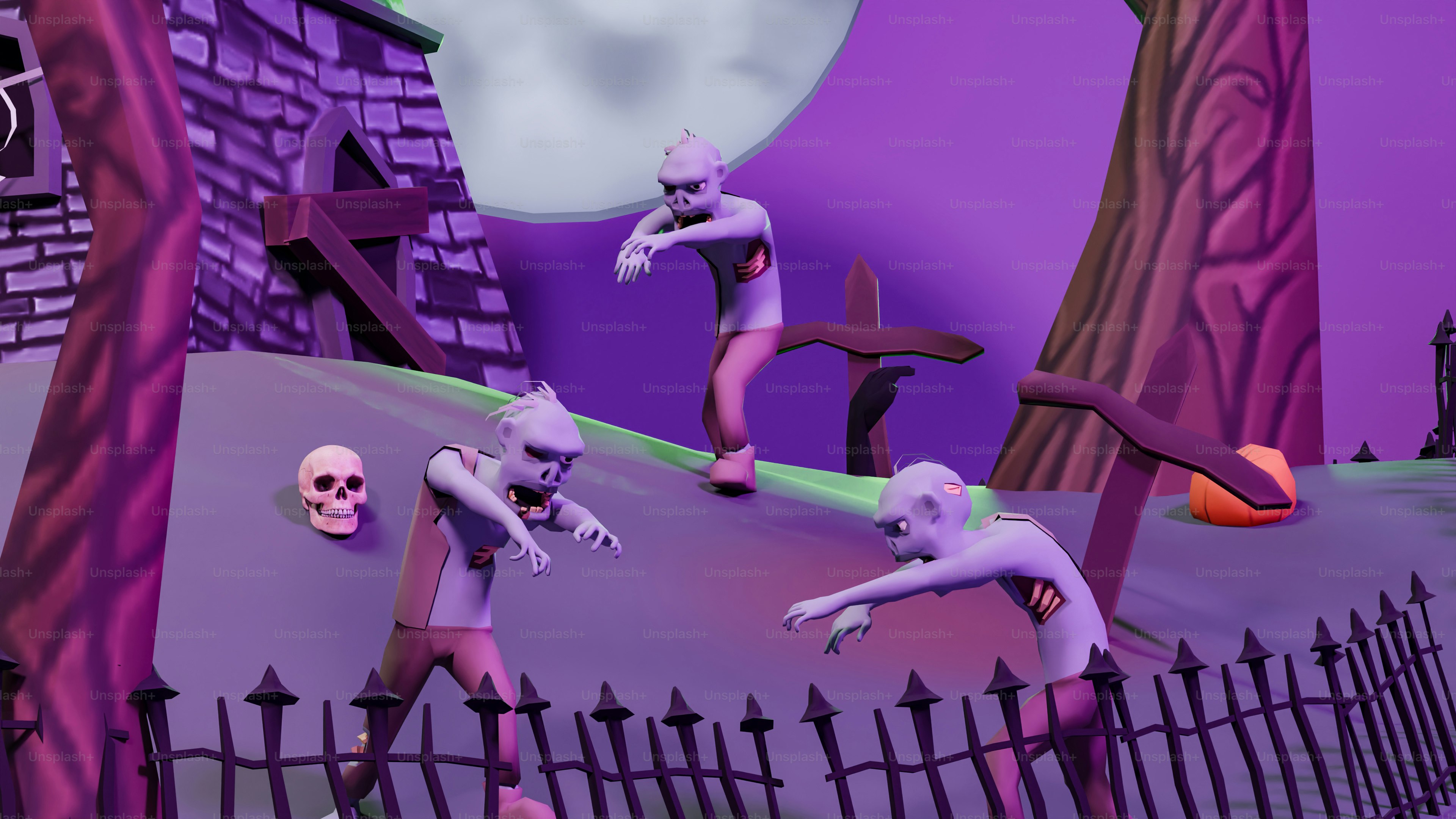 A group of animated figures in front of a fence photo – Zombie Image on ...