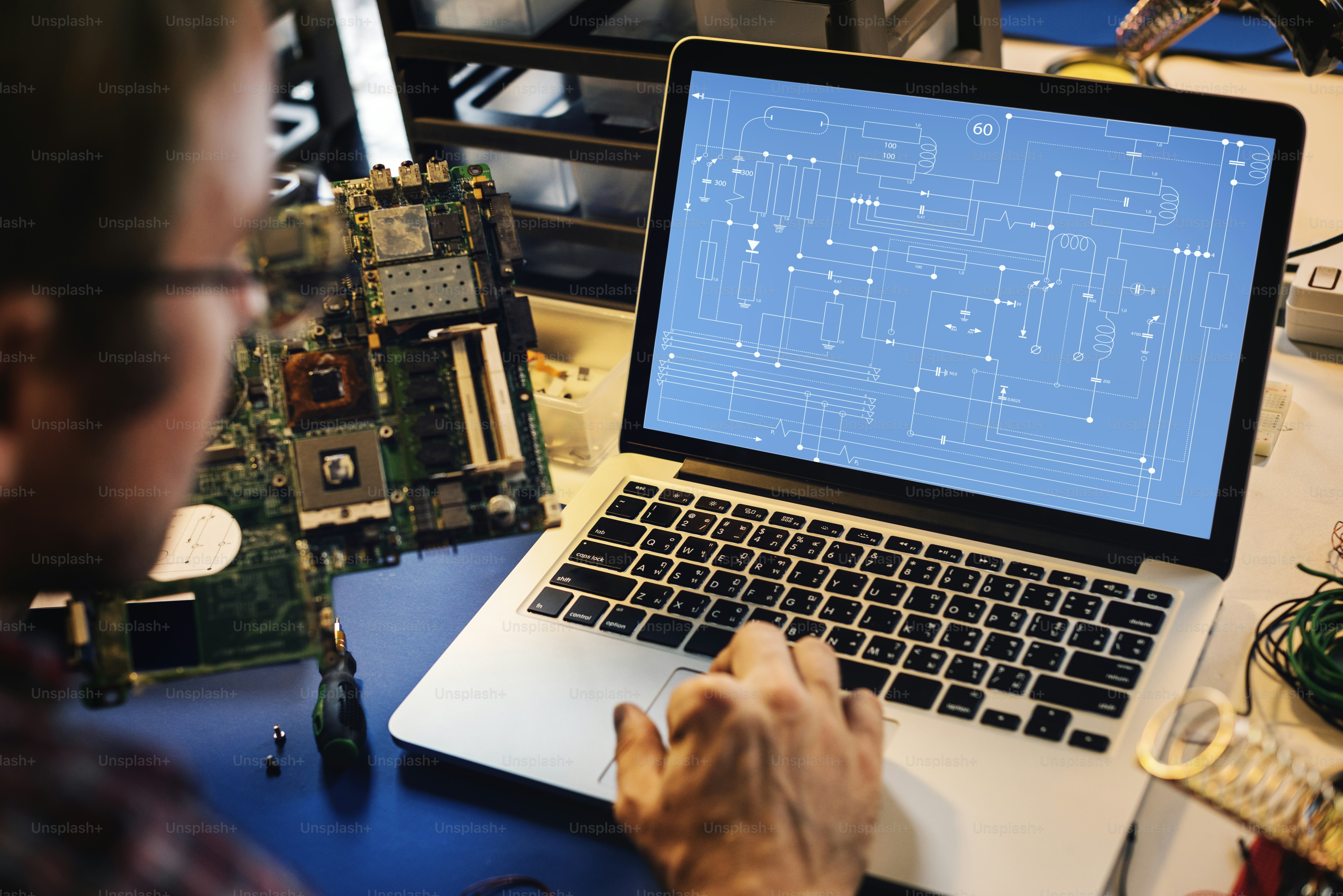Computer laptop showing electronic circuit pattern photo – Photography ...