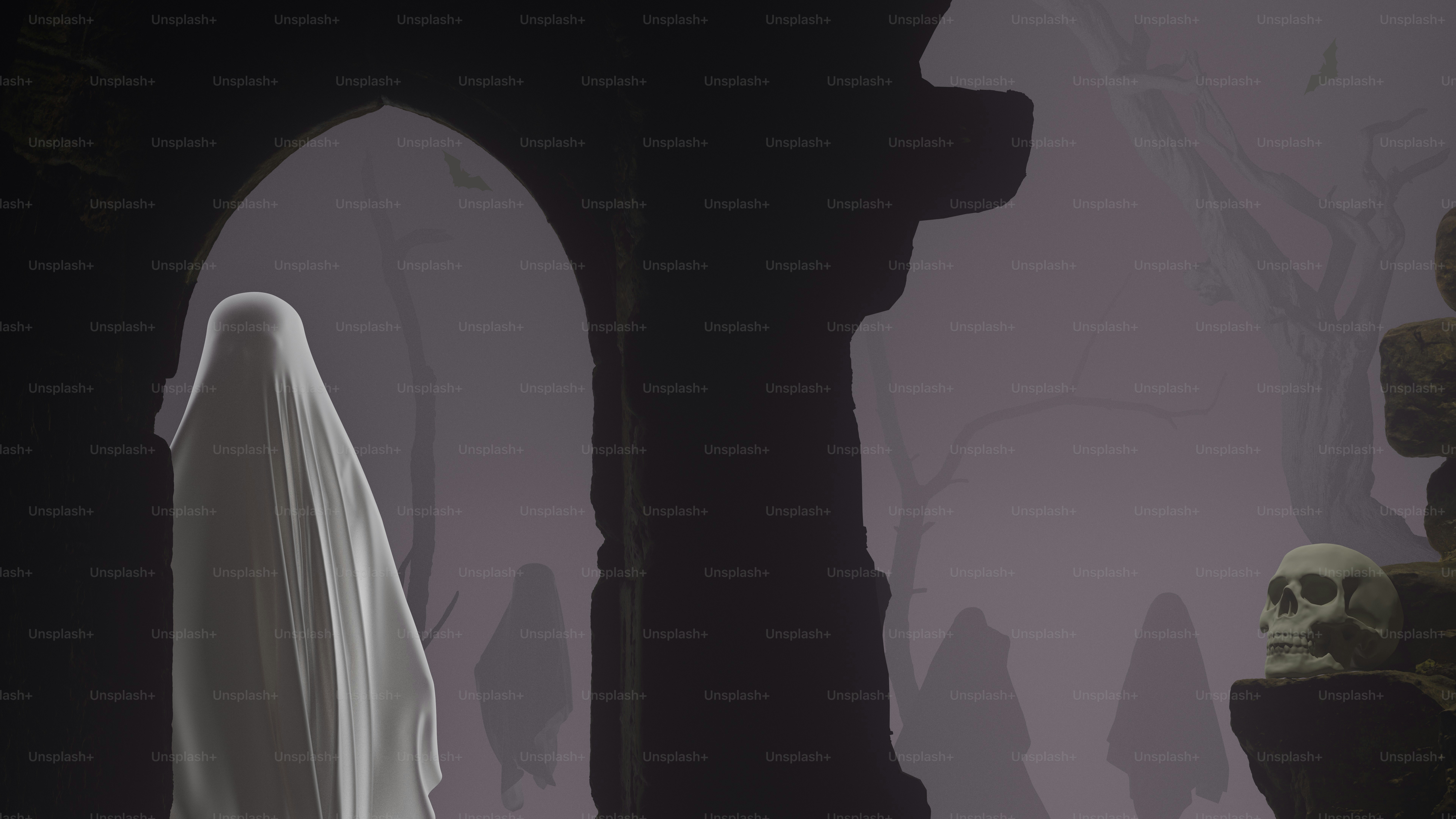 A ghost standing next to a pile of skulls photo – Render Image on Unsplash