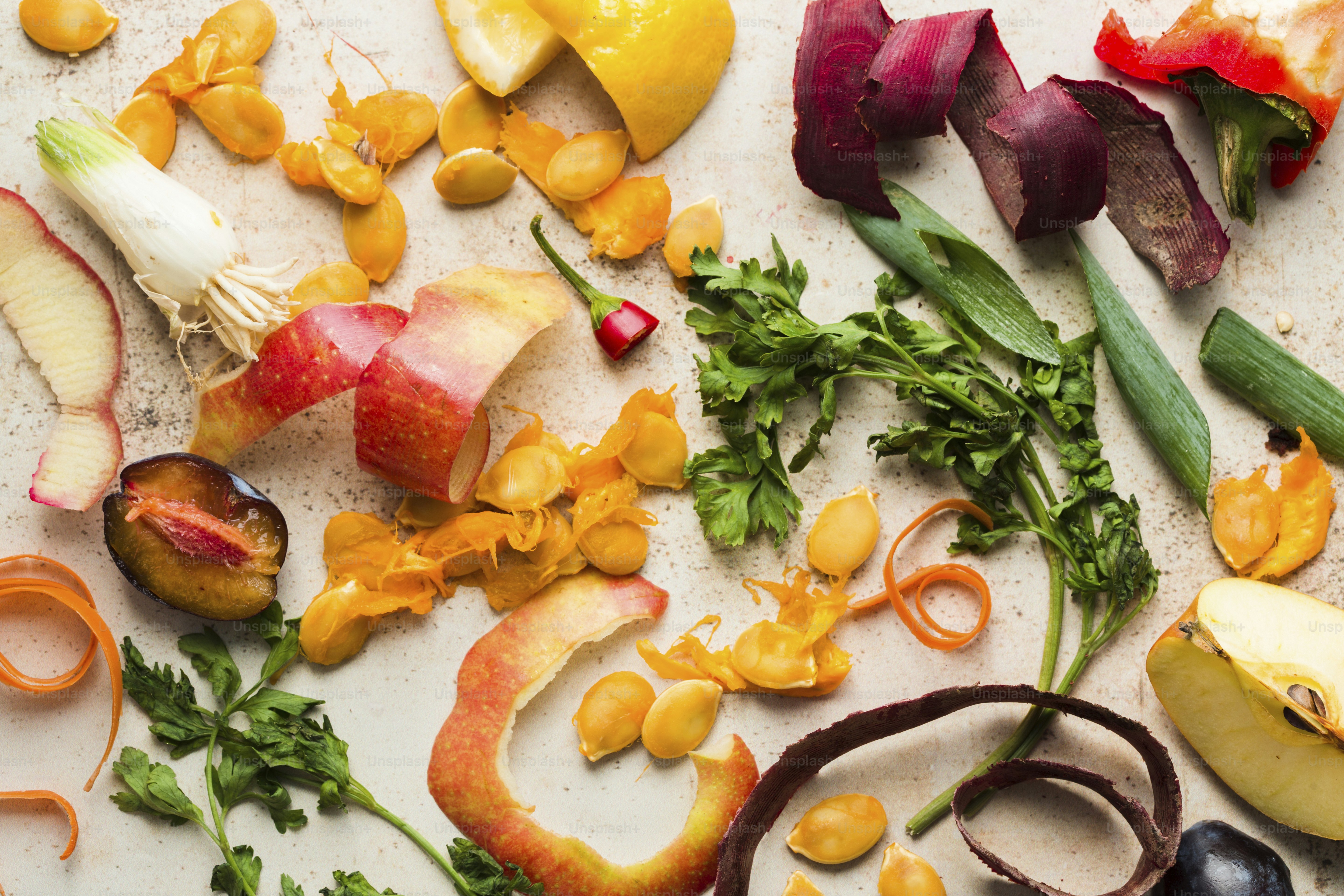 A trash can filled with fruits and vegetables photo – Food waste Image ...