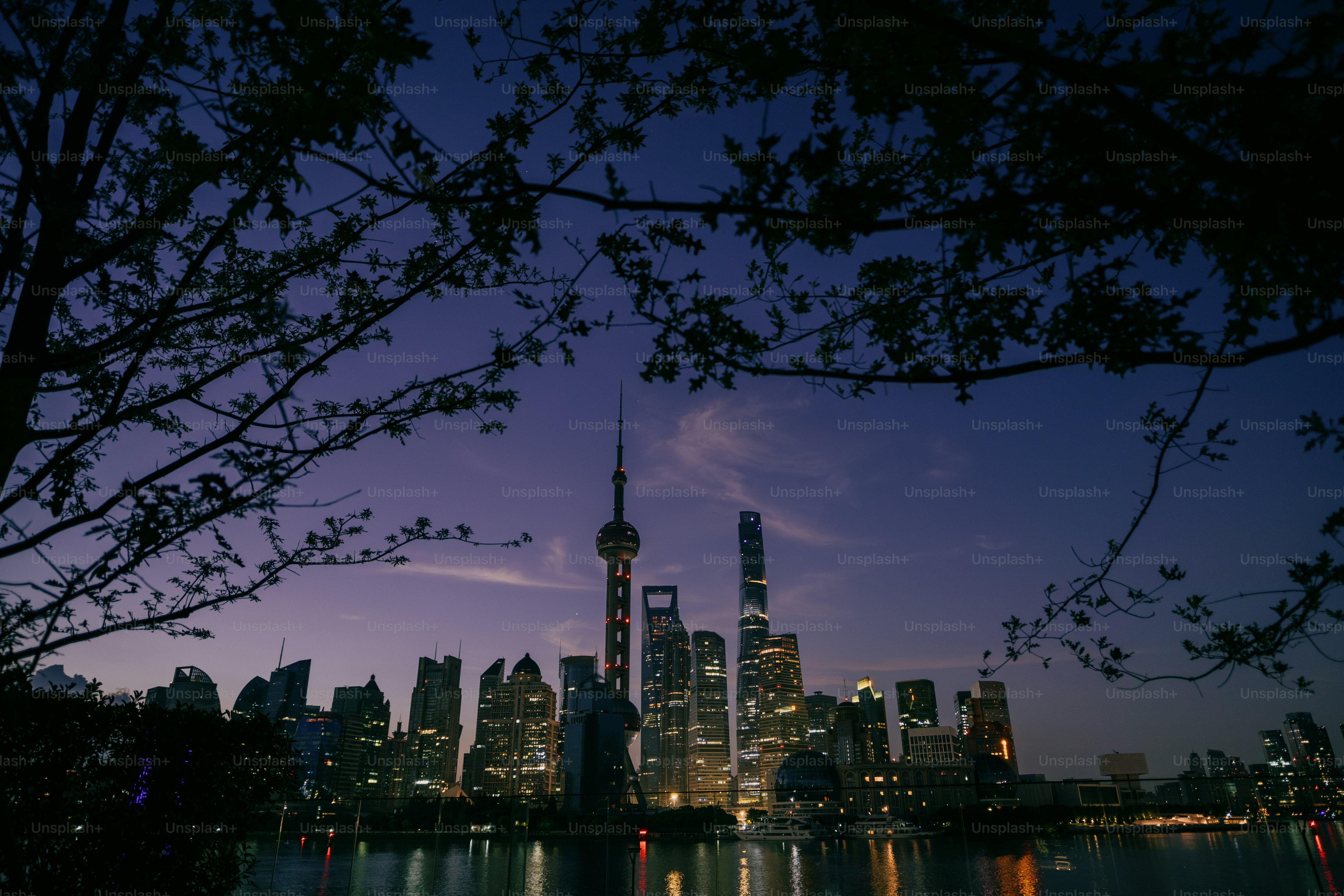 A view of a city at night from the water photo – Cityscape Image on ...