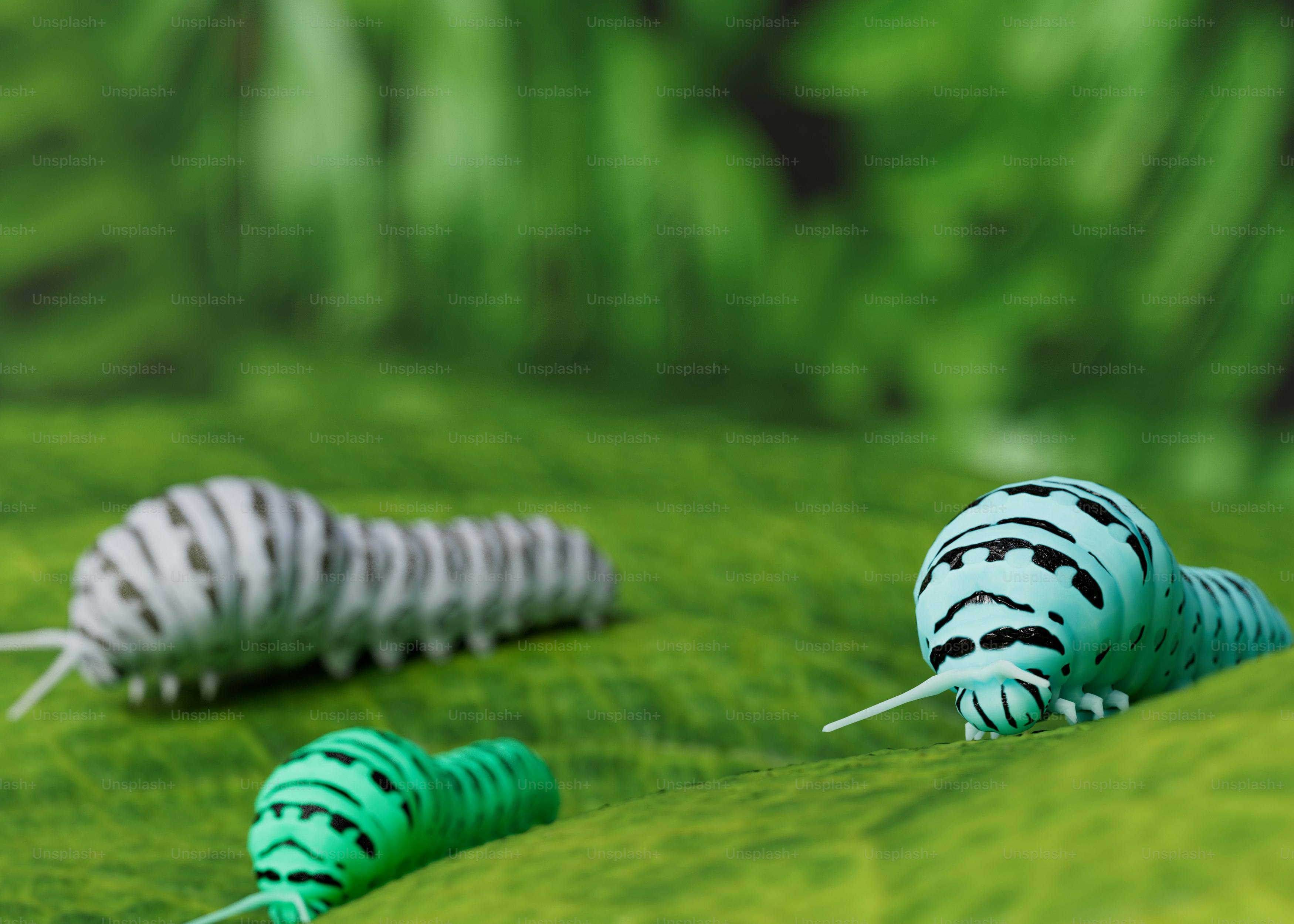 A group of caterpillars sitting on top of a green leaf photo – Digital render Image on Unsplash