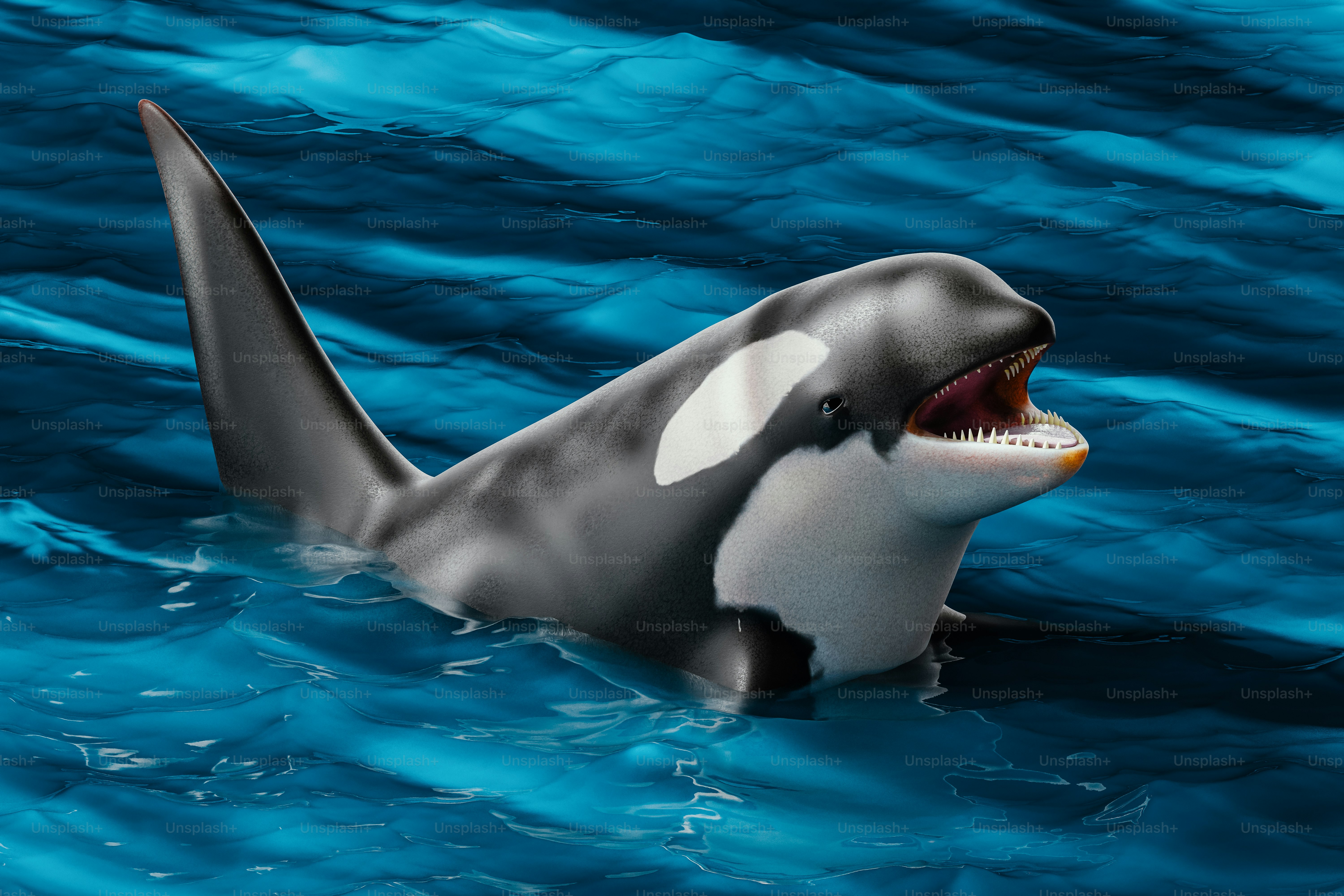 An orca in the water with it's mouth open photo – Render Image on Unsplash