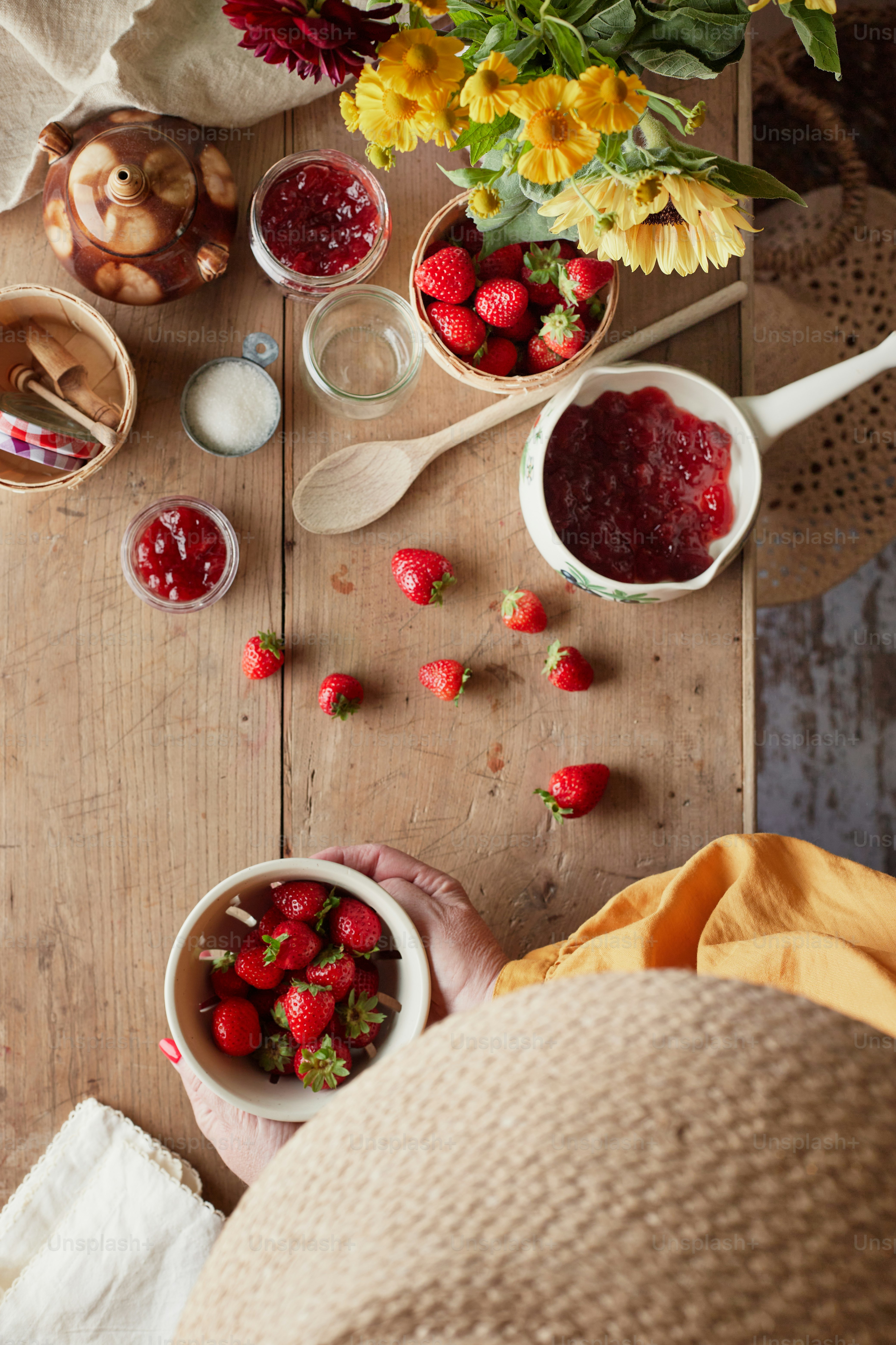 A wooden table topped with bowls of food photo – Cottagecore style ...