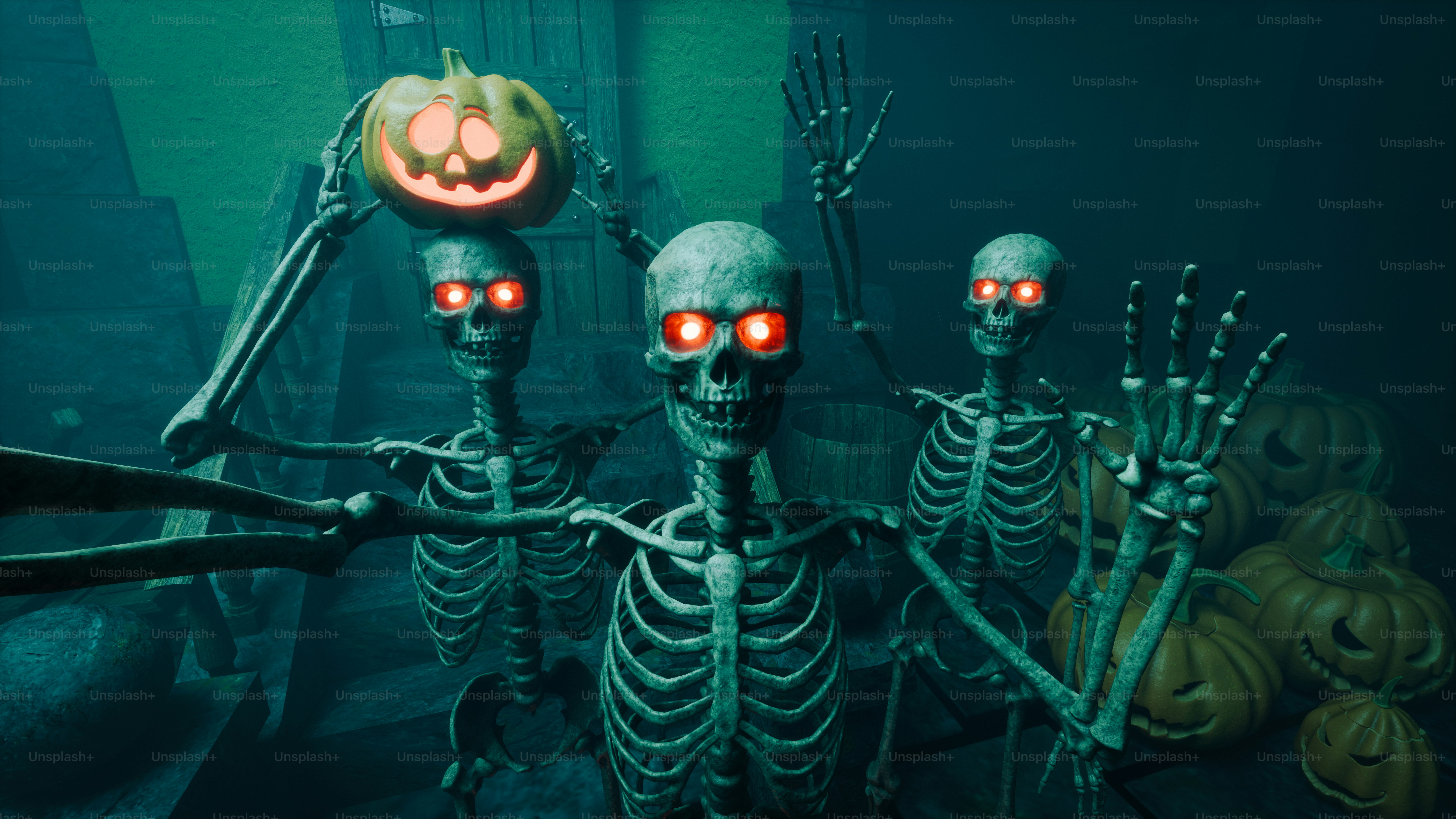 A group of skeletons standing next to each other photo – Creepy Image ...