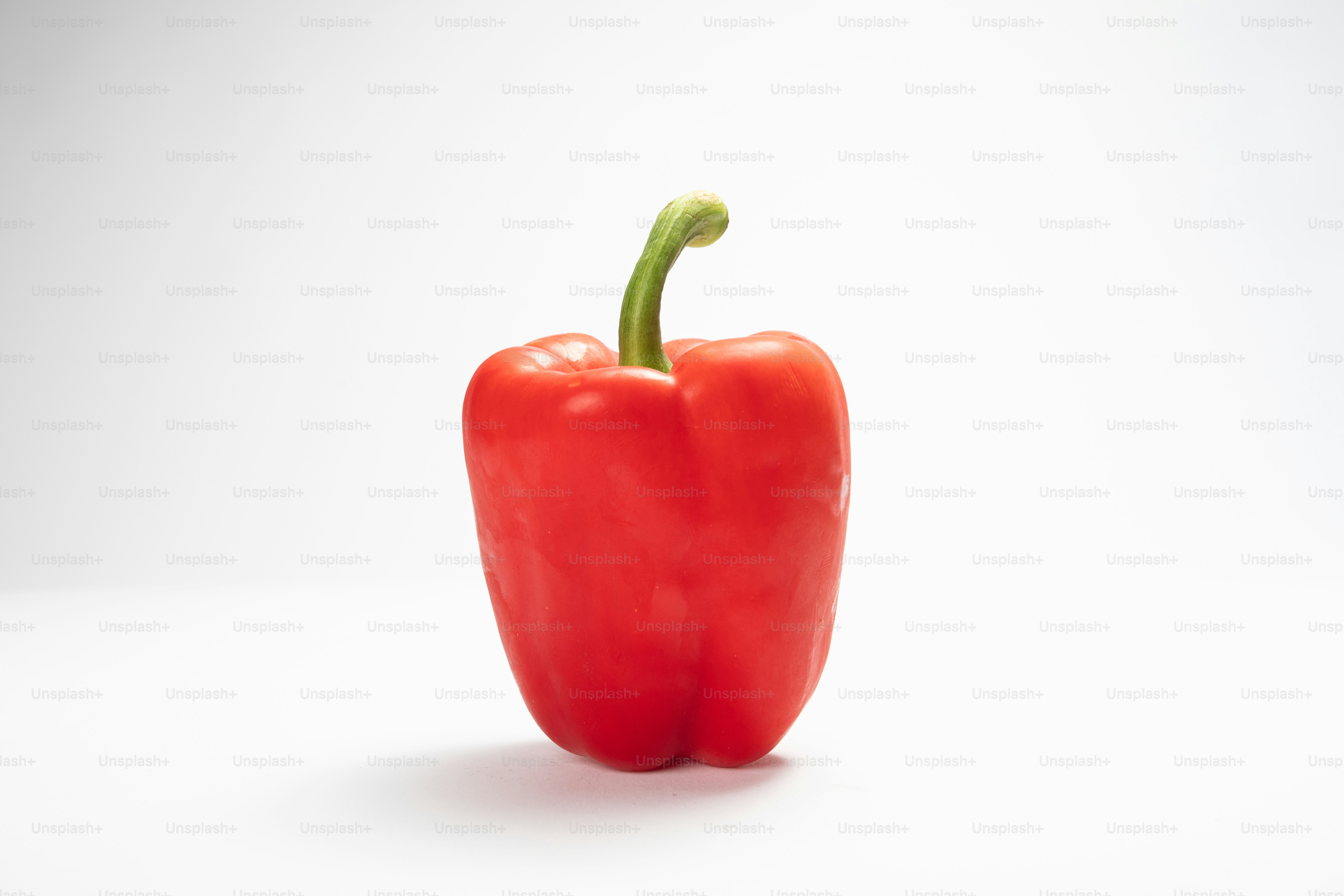 A single red pepper on a white background photo – Red pepper Image on ...