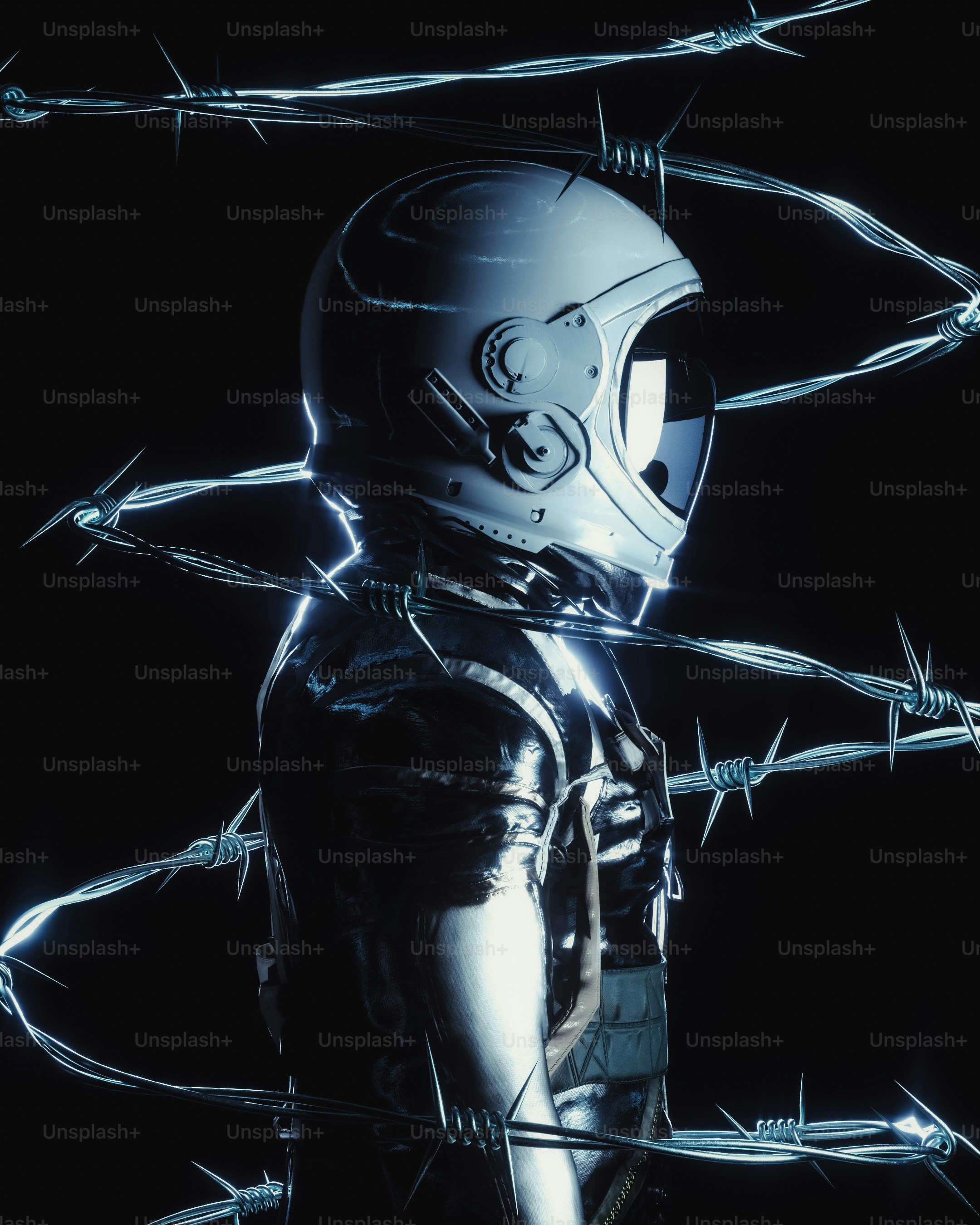 A man in a helmet standing in front of barbed wire photo – Background ...