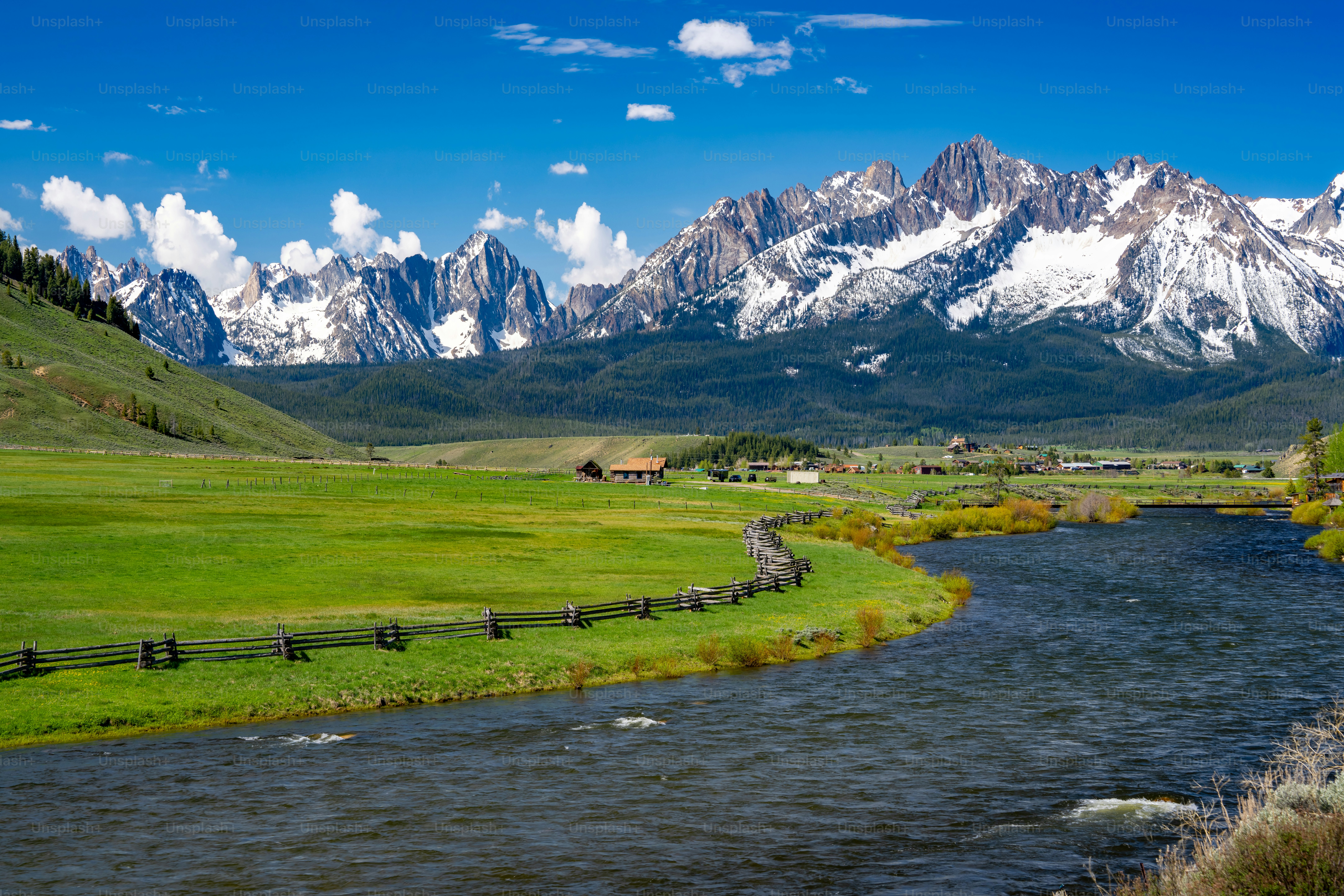 The little town of Stanley Idaho and the Sawtooth Mountains as seen ...