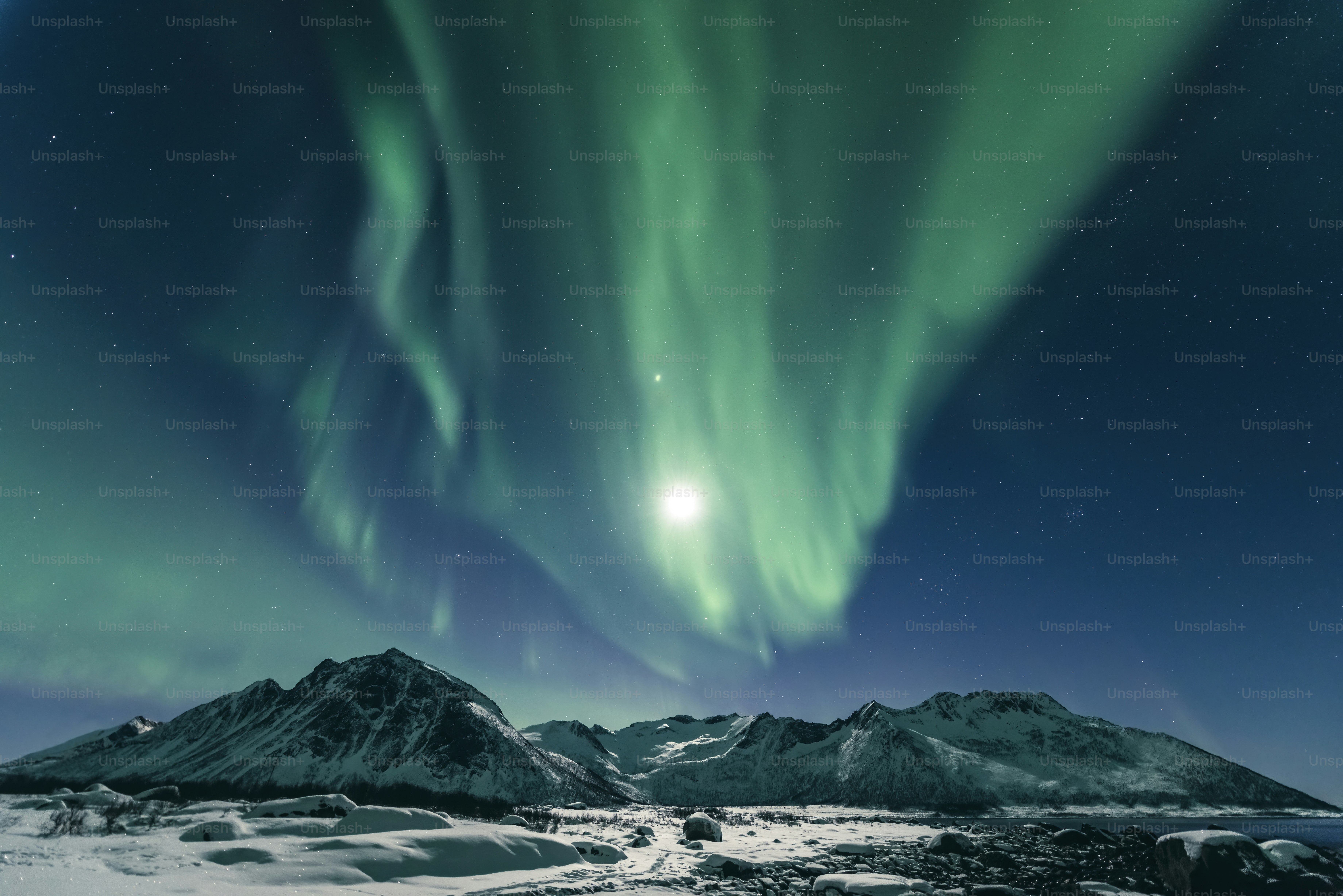 Northern Lights, polar light or Aurora Borealis in the night sky over ...