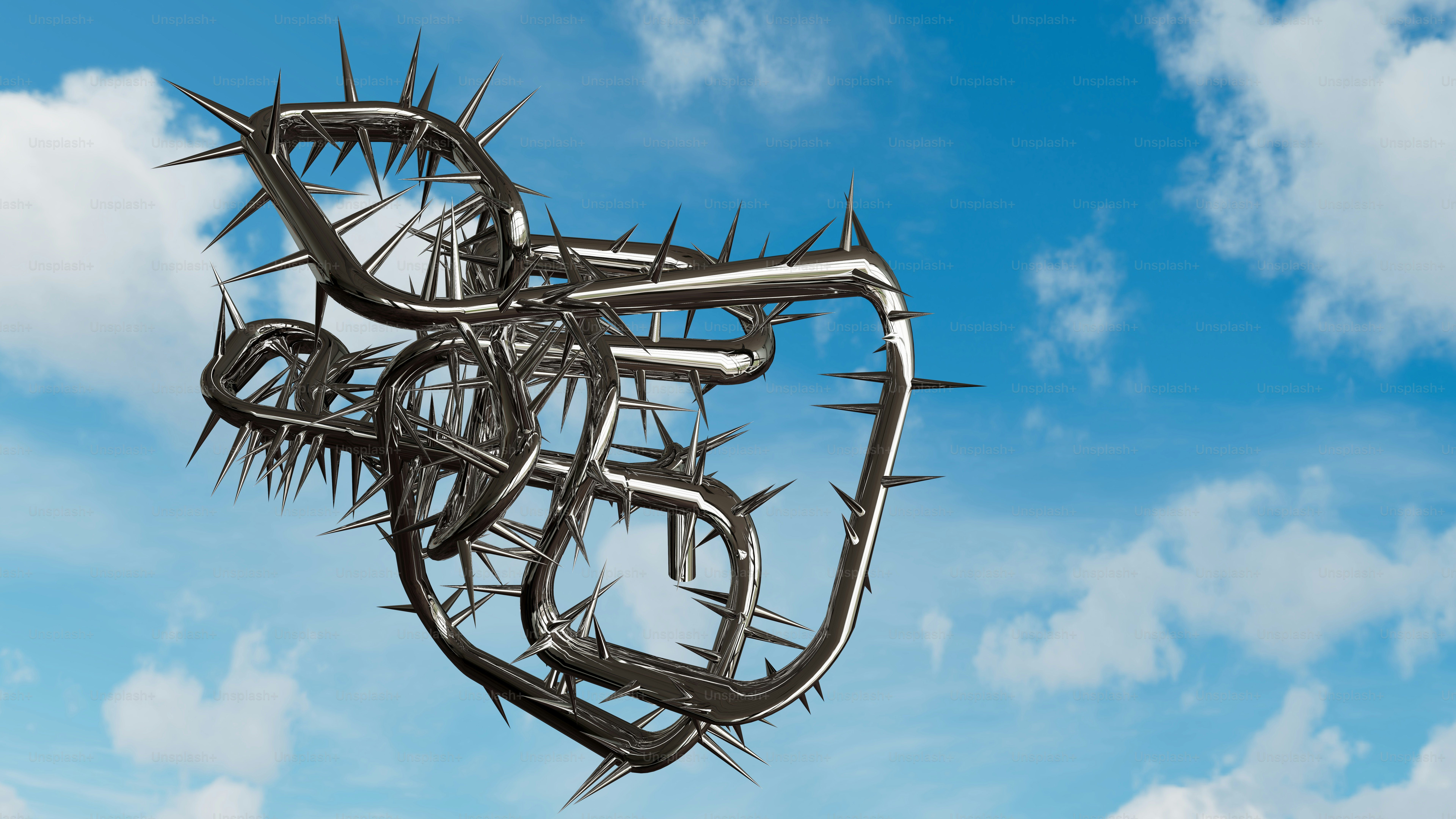 A large metal object flying through the air photo – 3d render Image on ...