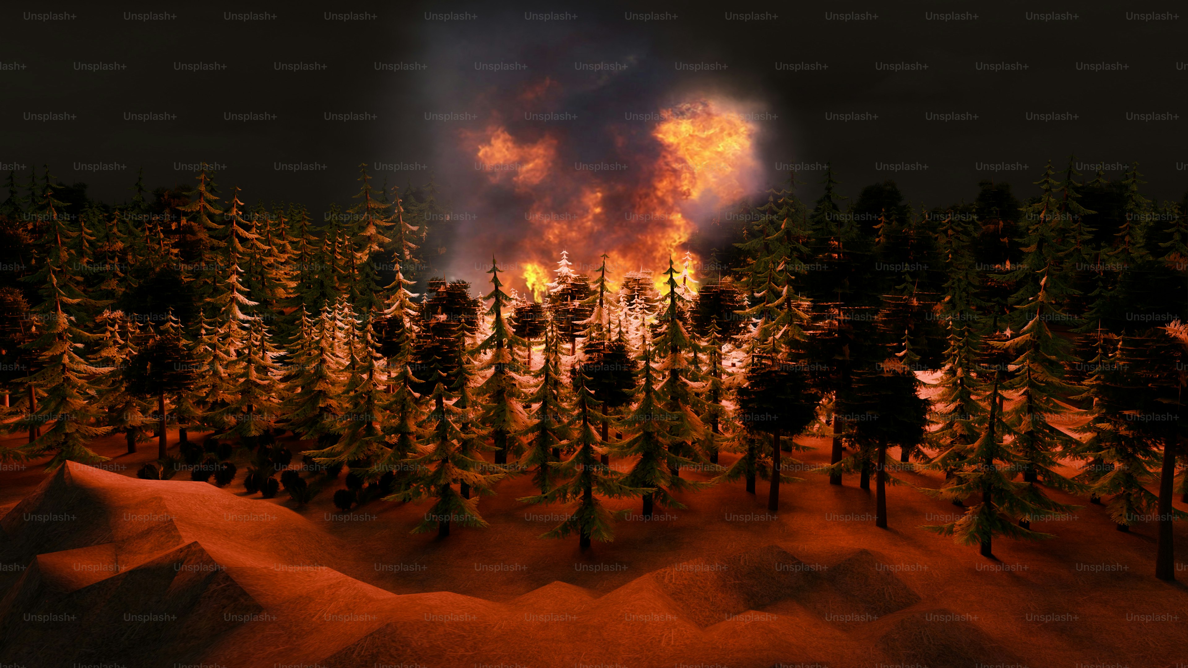 A large explosion in the middle of a forest photo – Wildfire Image on ...