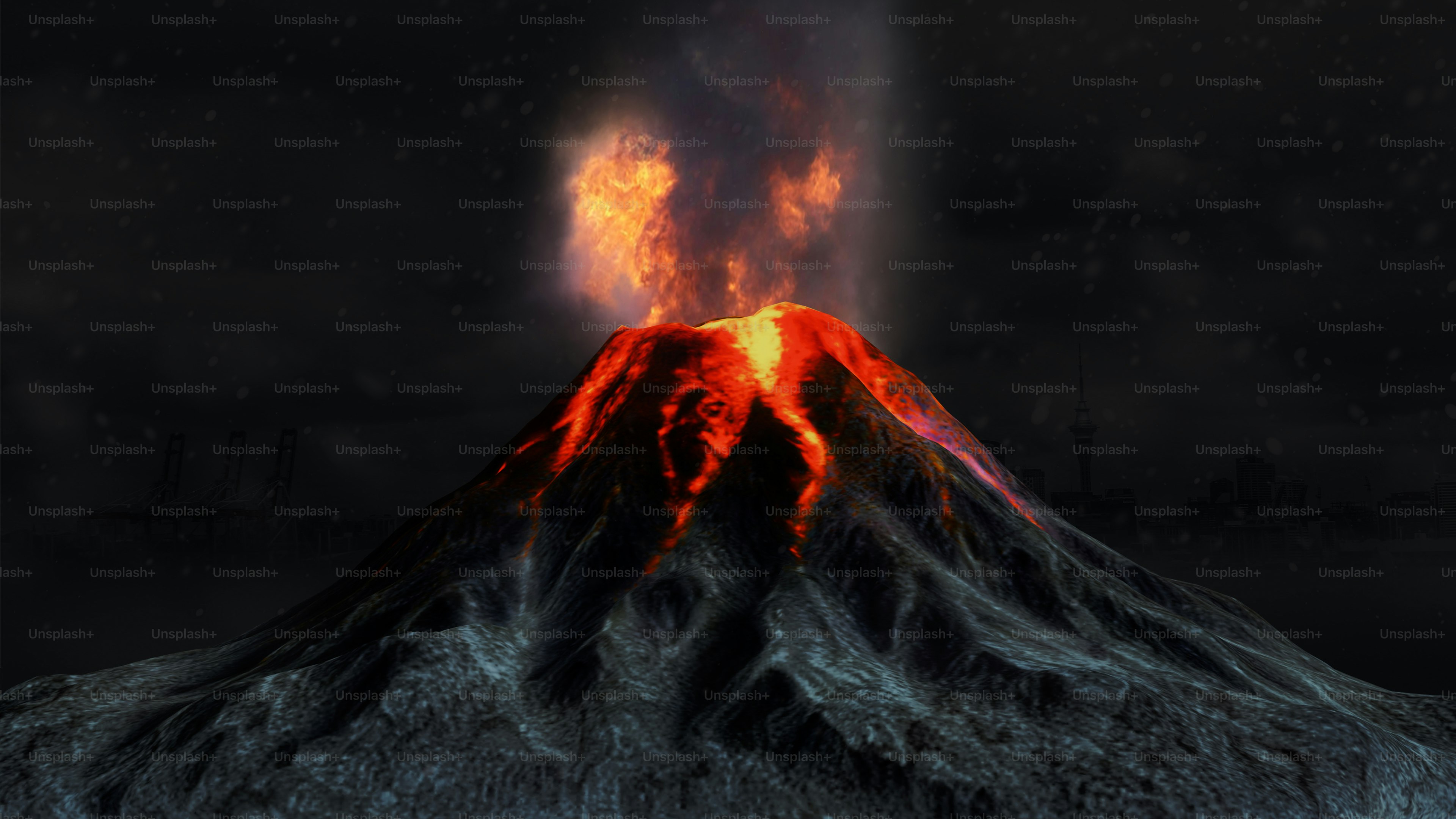 A volcano erupts lava as it erupts into the night sky photo – Volcano ...
