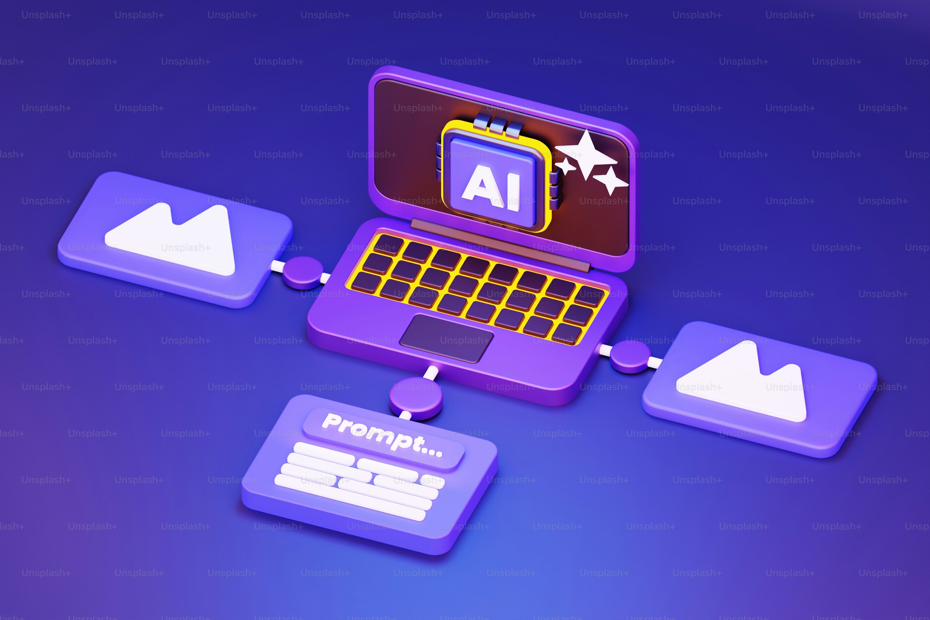 A laptop computer connected to a network of icons photo – Artificial ...