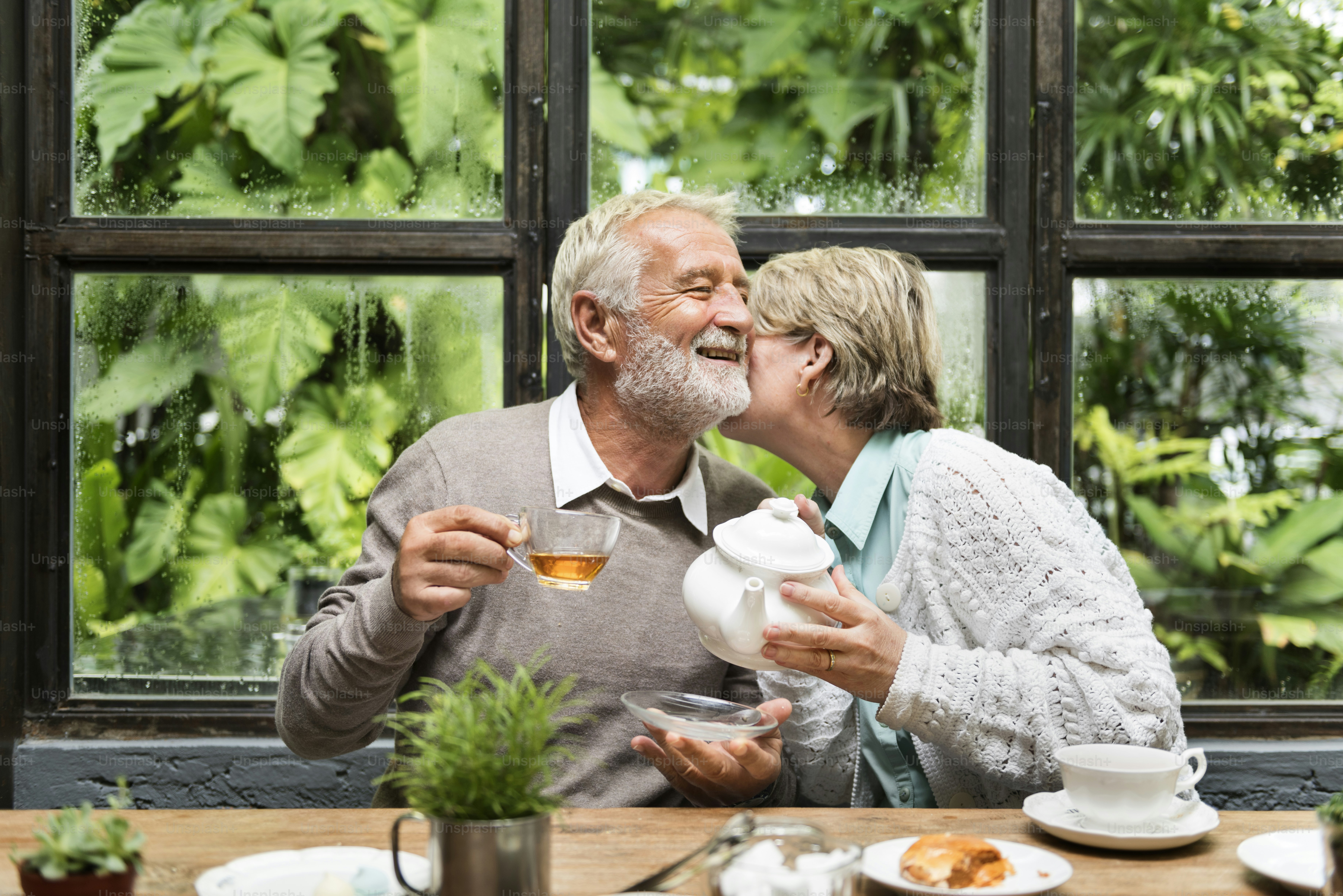Senior Couple Afternoon Tea Drinking Relax Concept photo – Restaurant ...