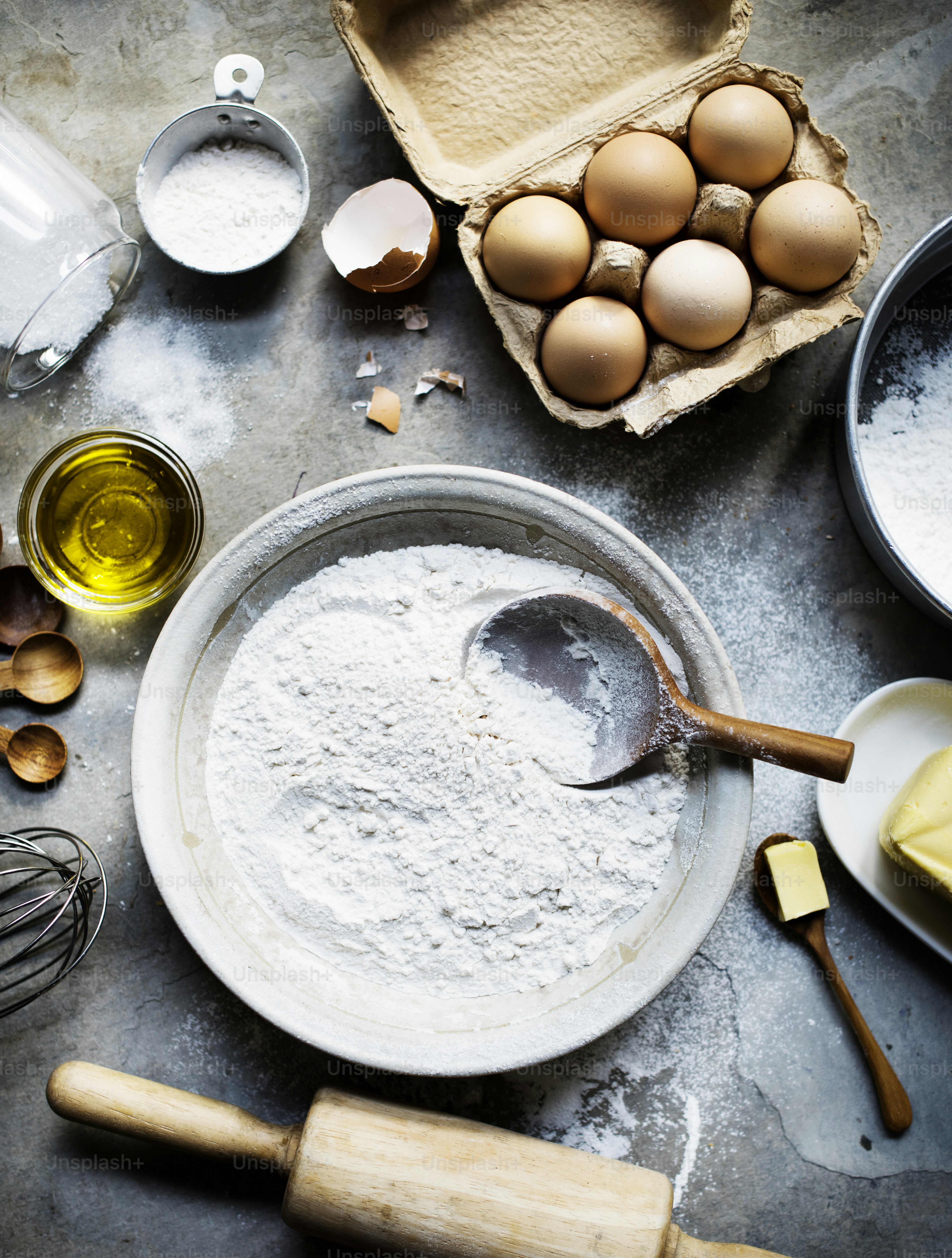 Flatlay of preparation pastry homemade recipe for bake photo – Flat lay ...