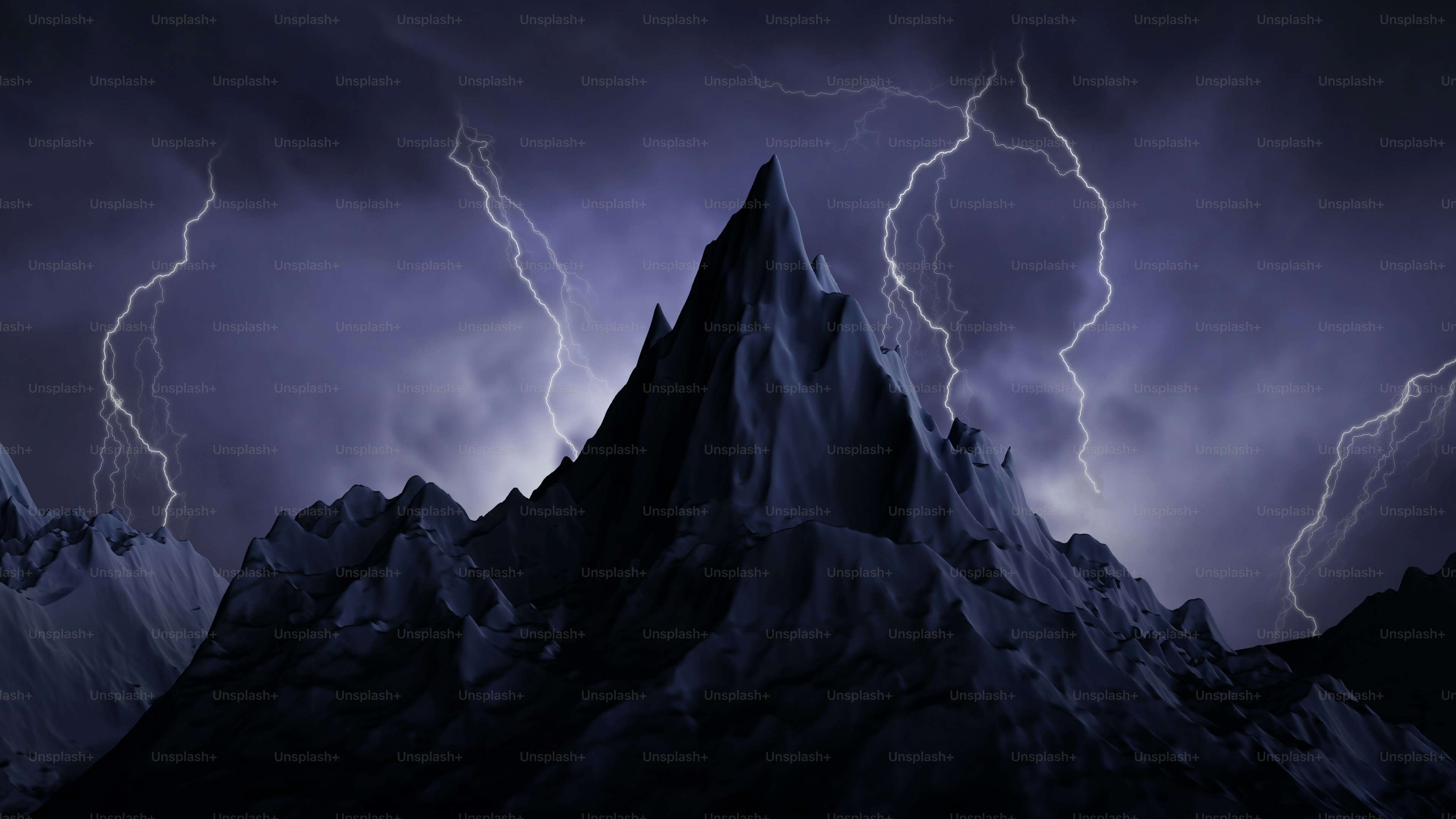 A mountain with a lot of lightning in the sky photo – Thunderstorm ...