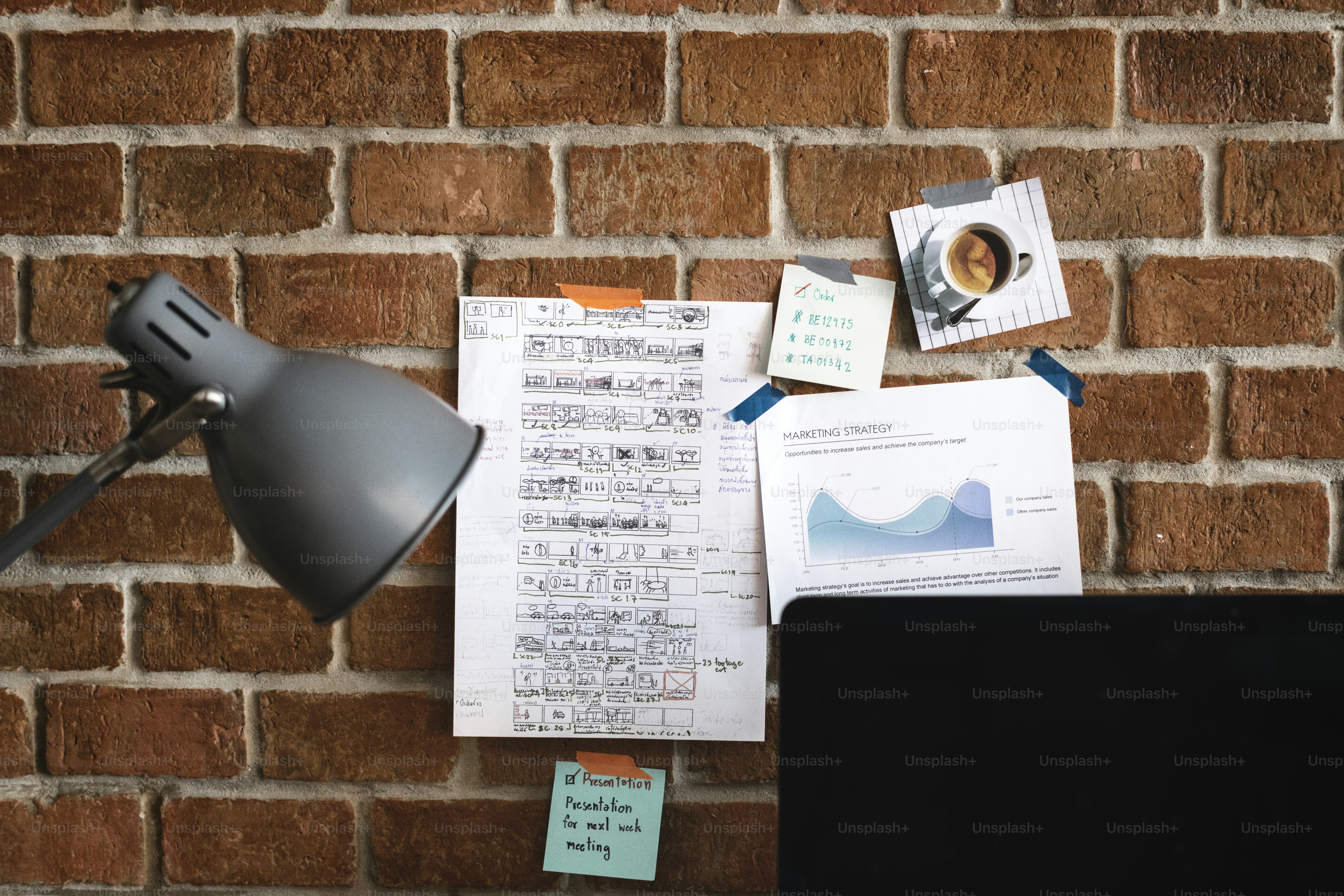 Workspace with note on brick wall photo – Office Image on Unsplash