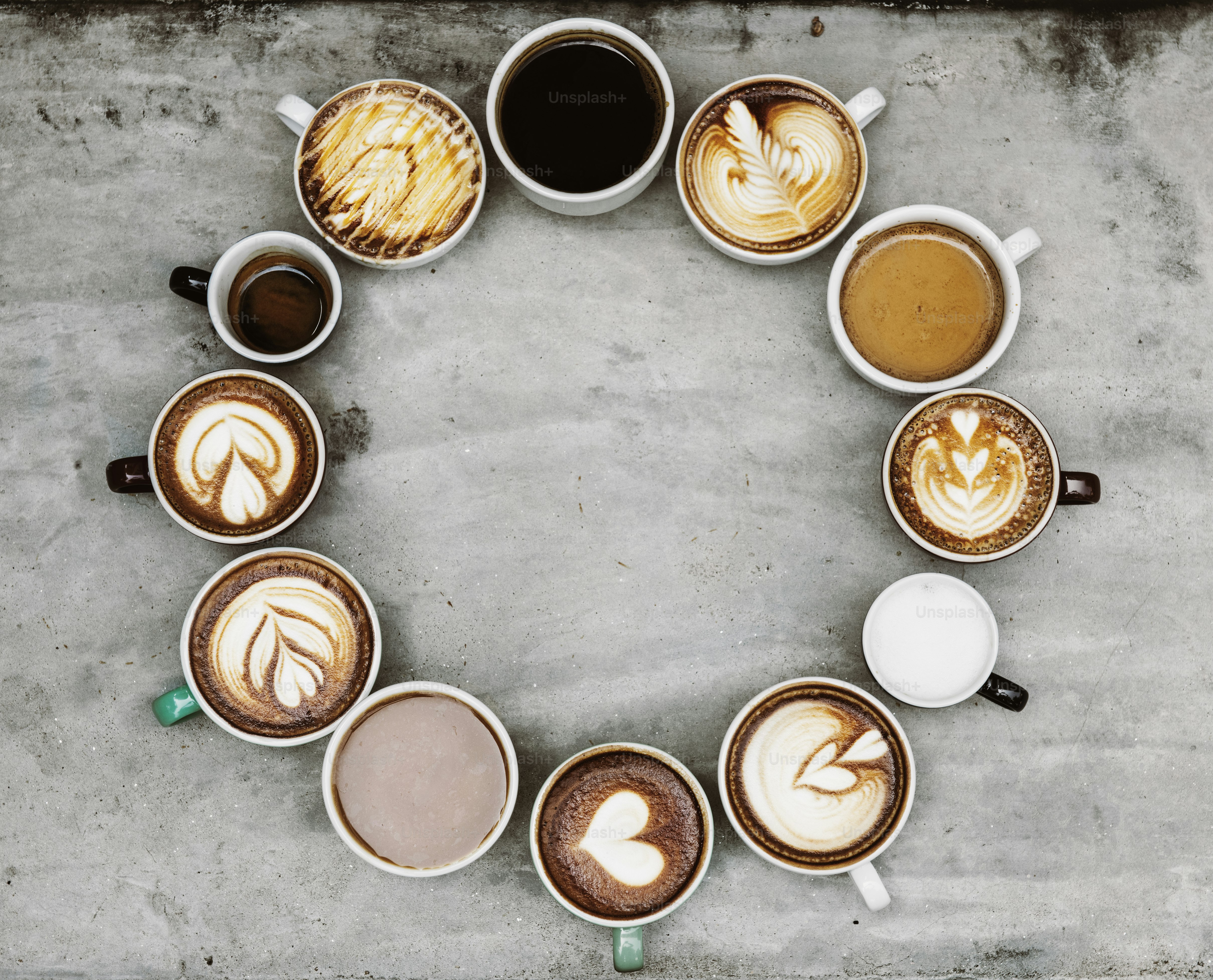 Aerial view of various coffee photo – Caffè americano Image on Unsplash