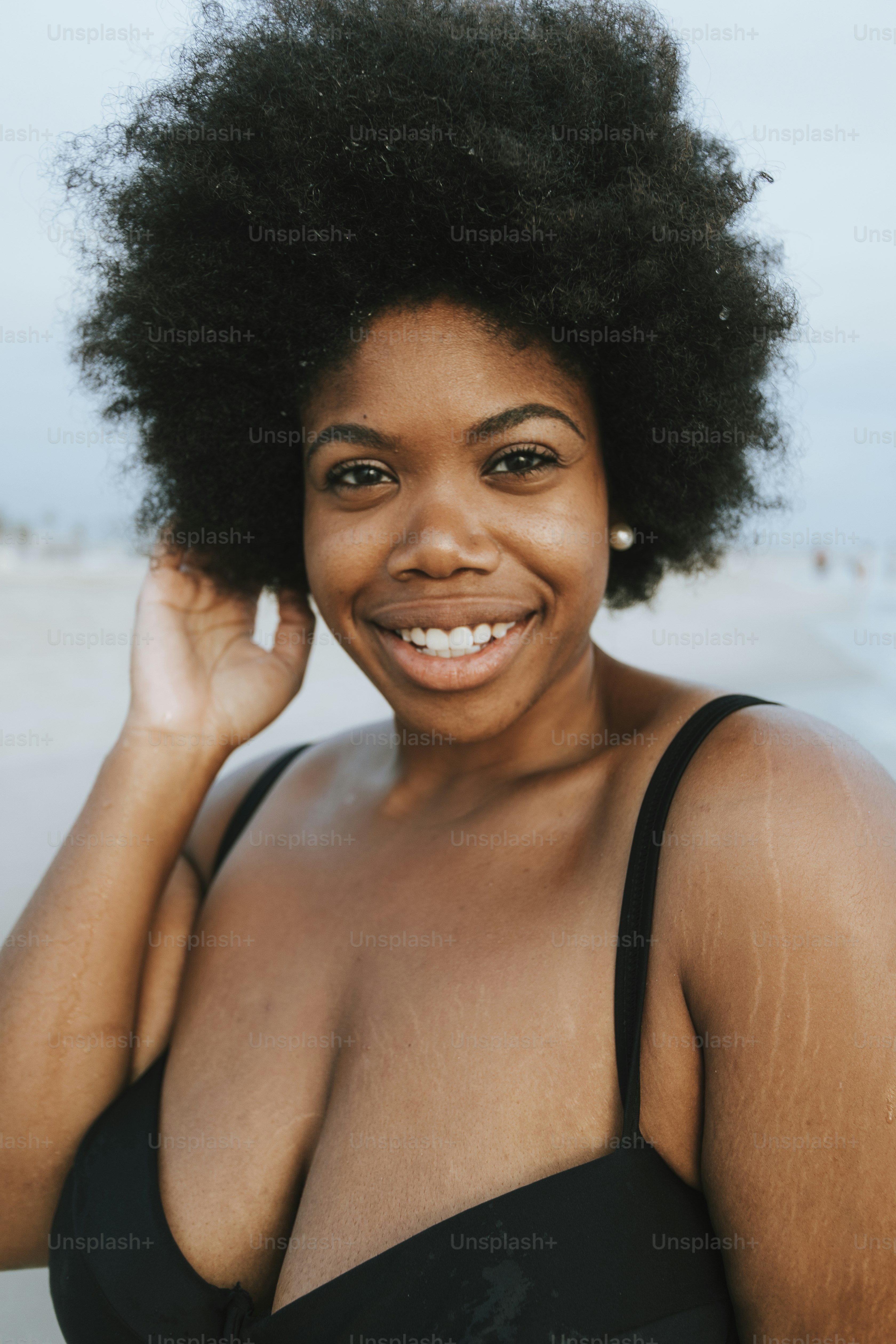 Beautiful plus size African American woman at the beach photo – Summer ...