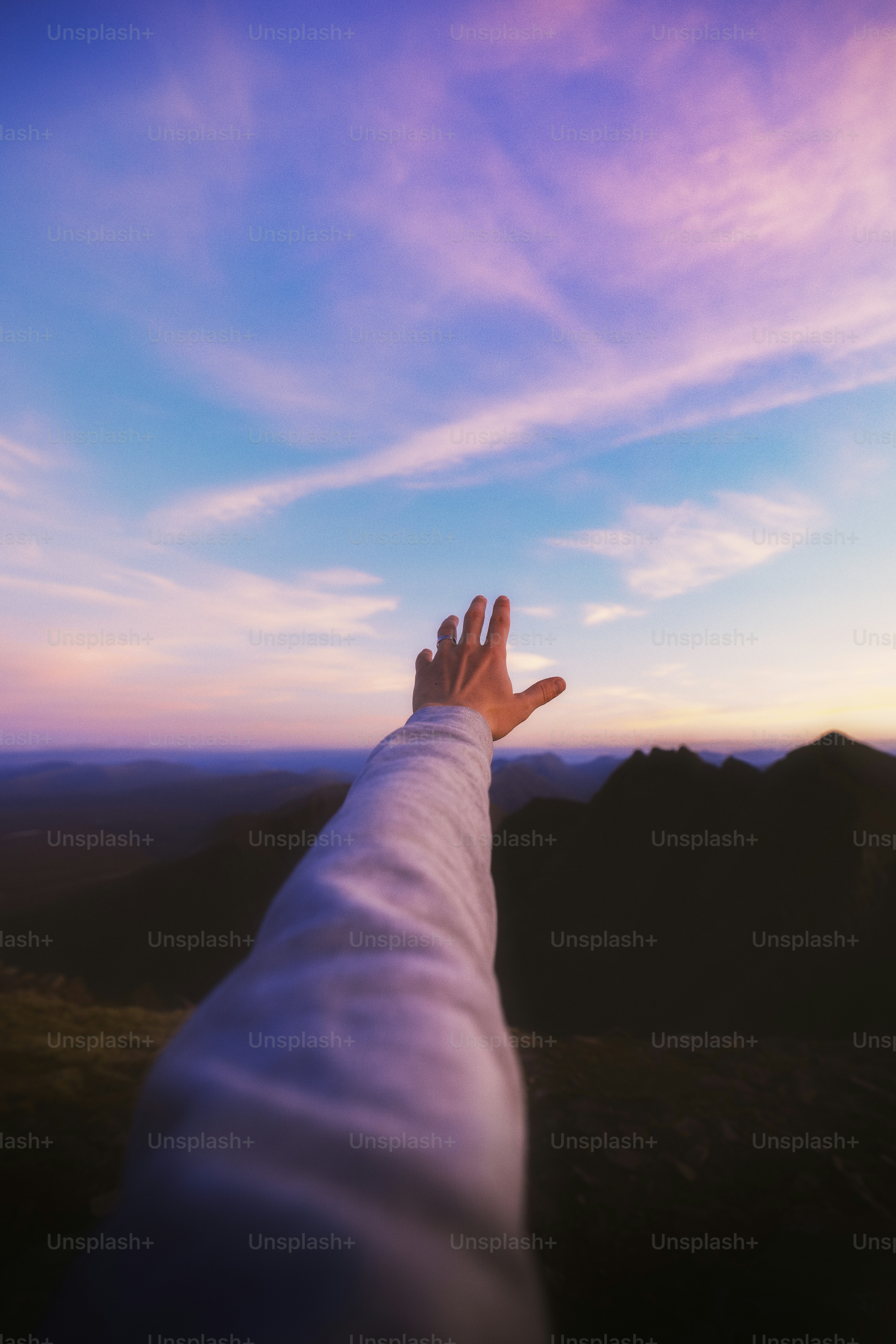 A person's hand reaching up into the sky photo – Small person big ...