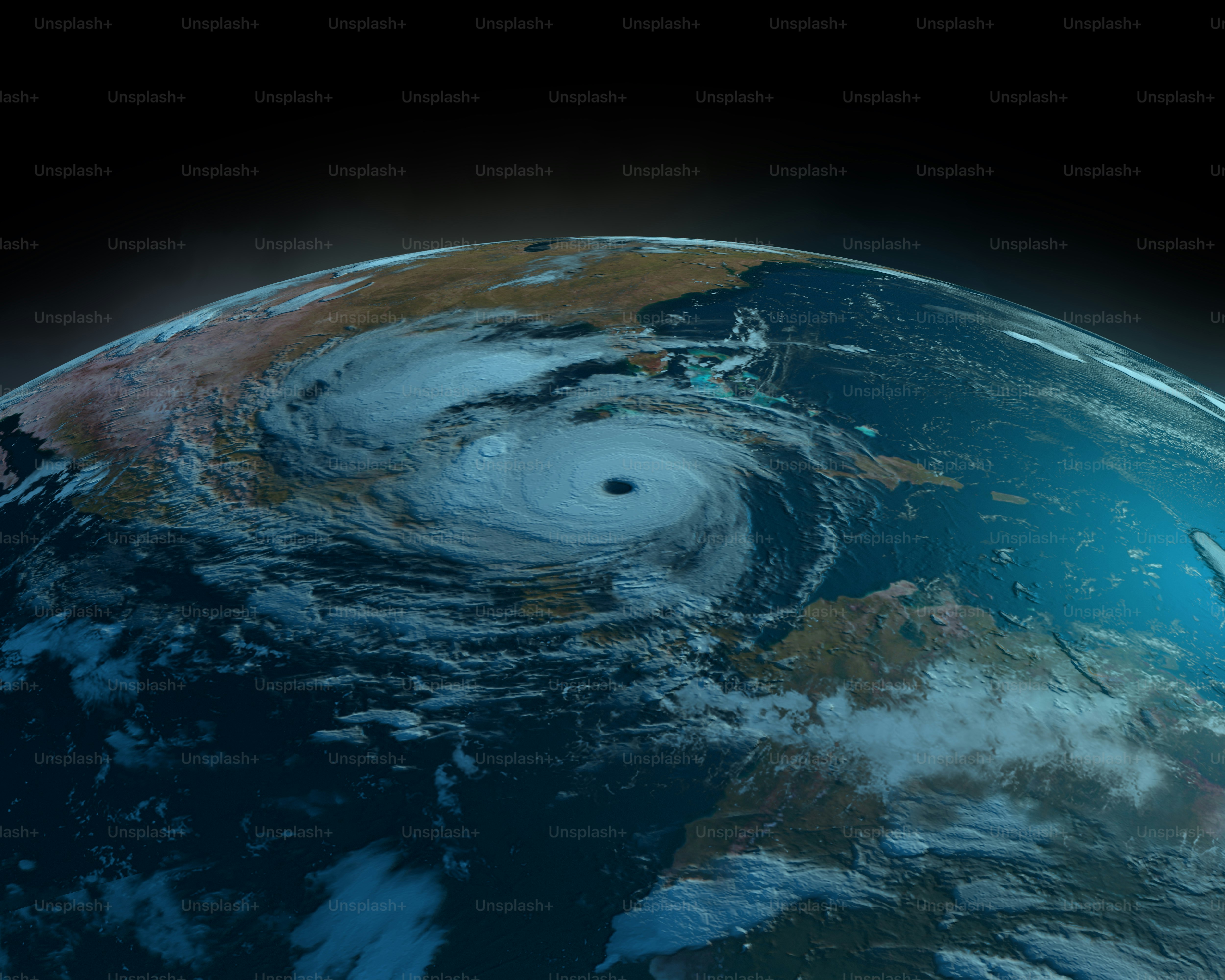 A satellite view of the earth with a hurricane in the background photo ...