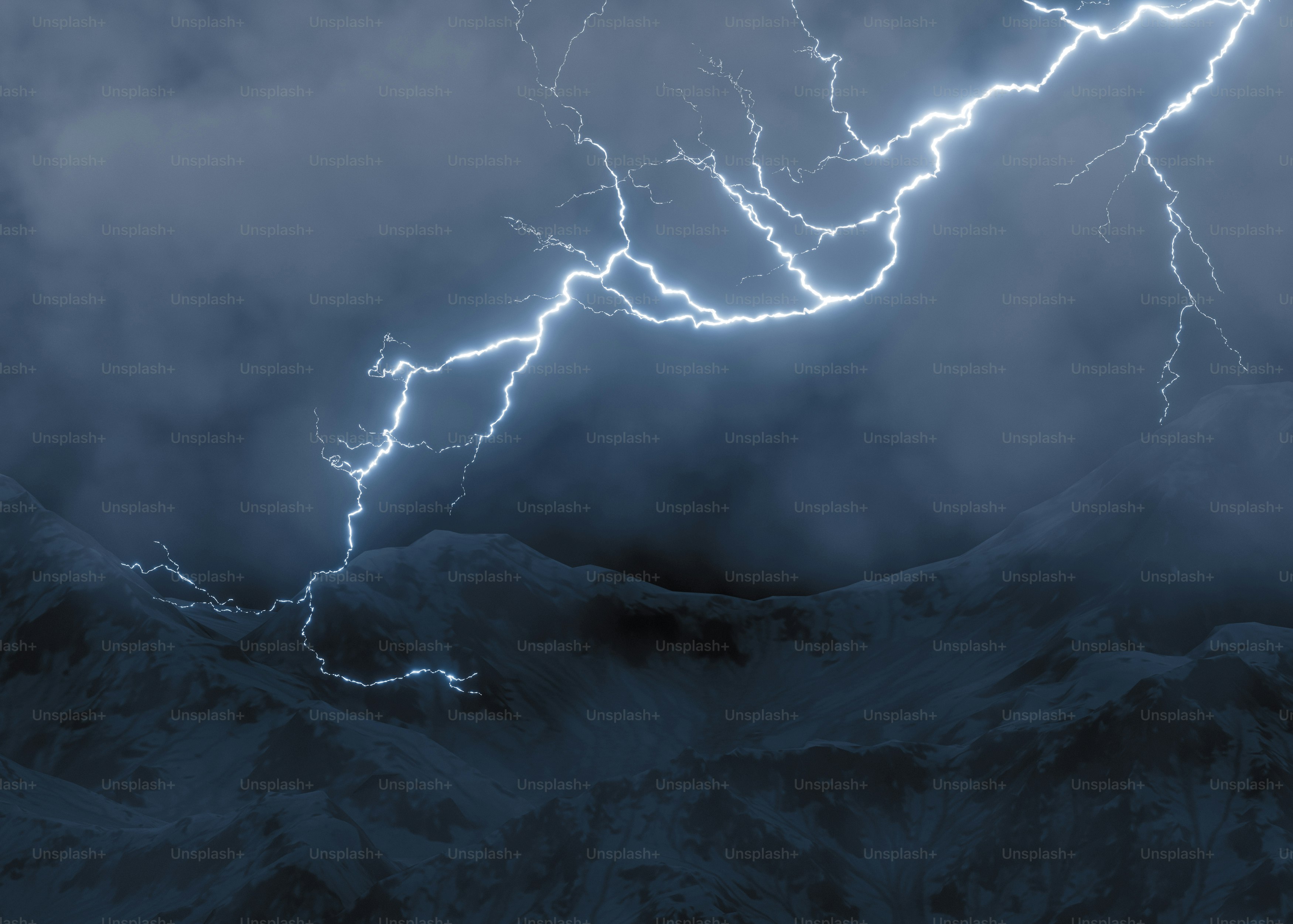 A lightning bolt hitting through a cloudy sky photo – 3d render Image ...