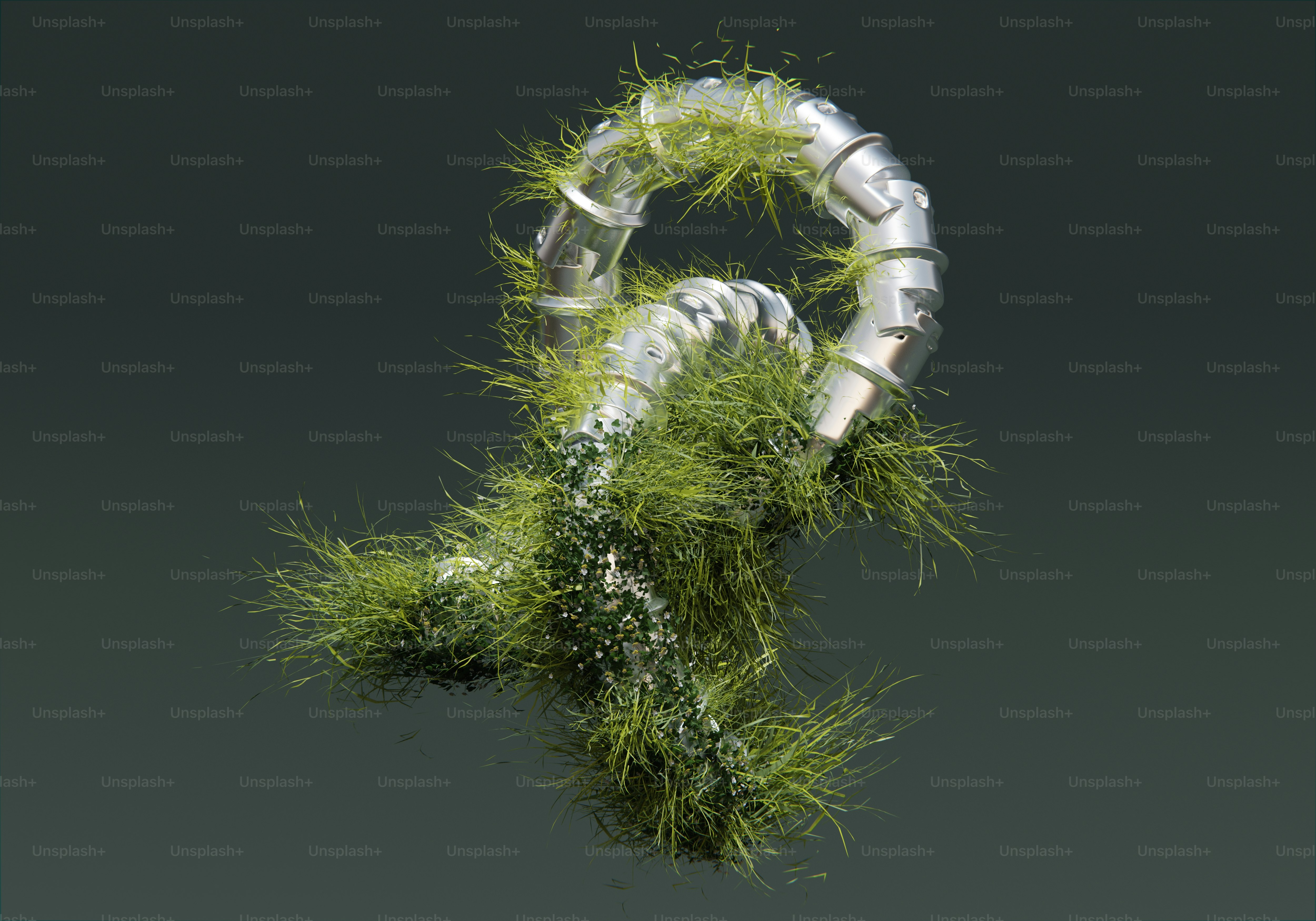 A picture of a metal object with grass growing out of it photo ...