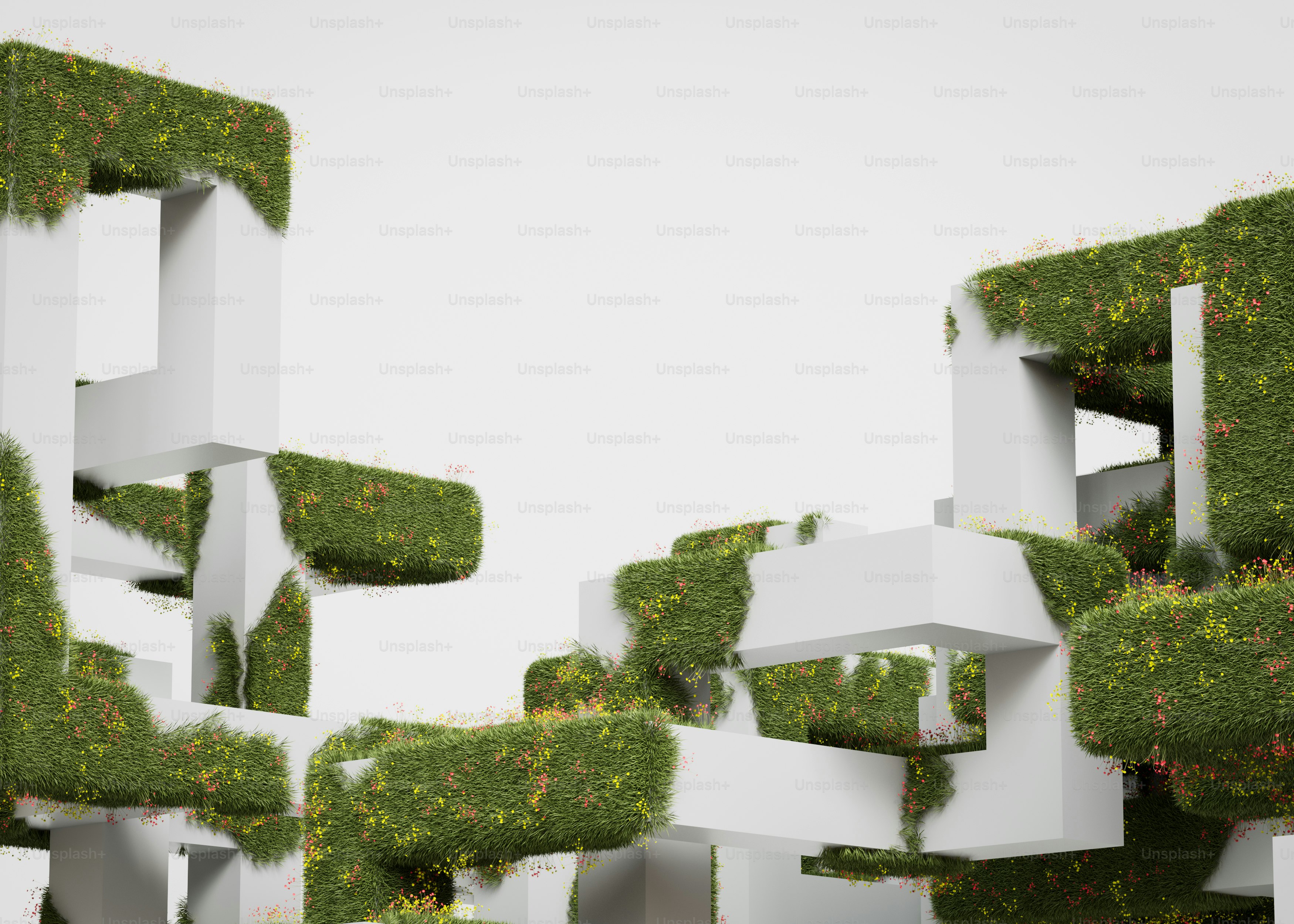 A group of cubes with grass growing out of them photo – Eco friendly ...