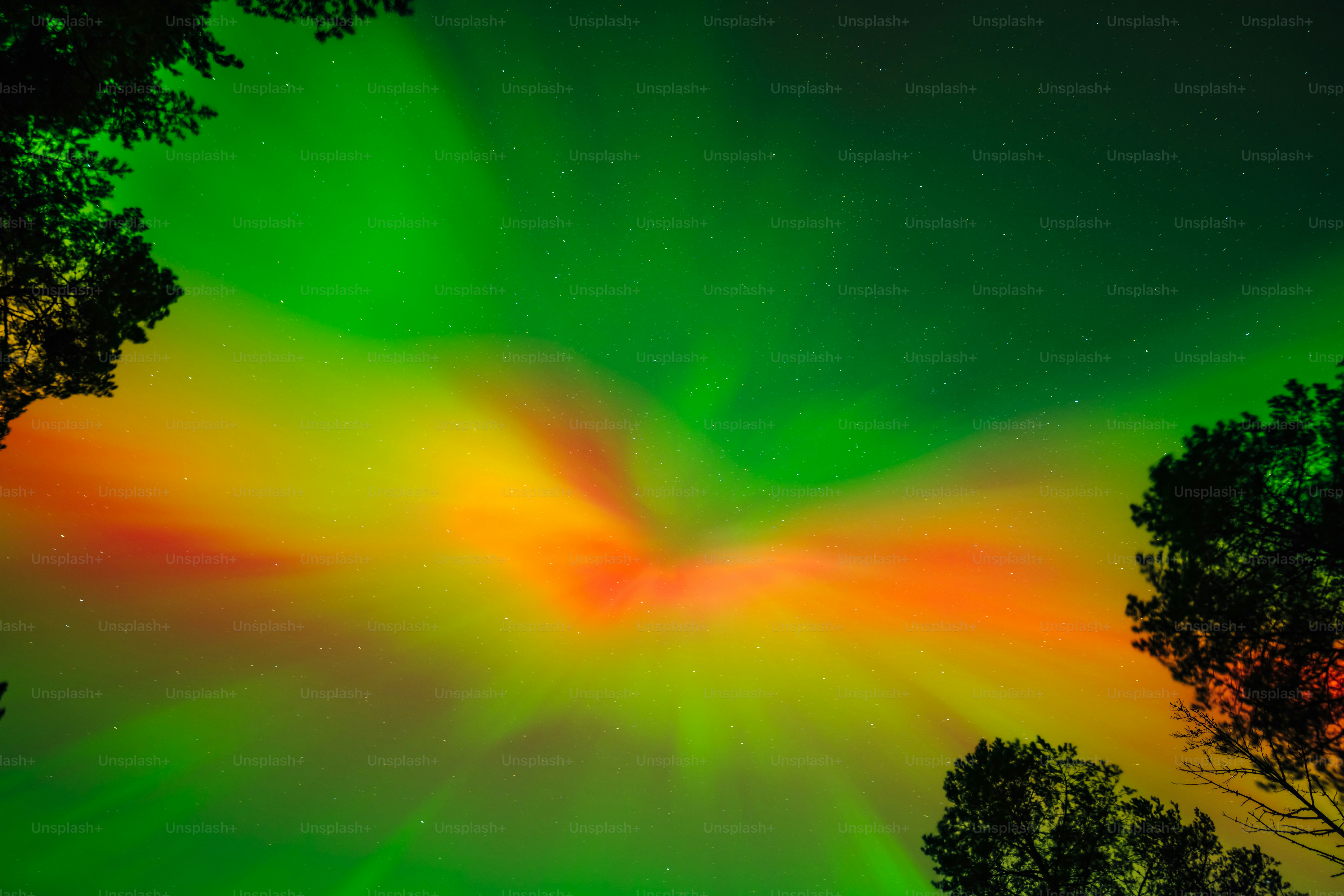 A green and yellow aurora bore in the night sky photo – Aurora borealis ...