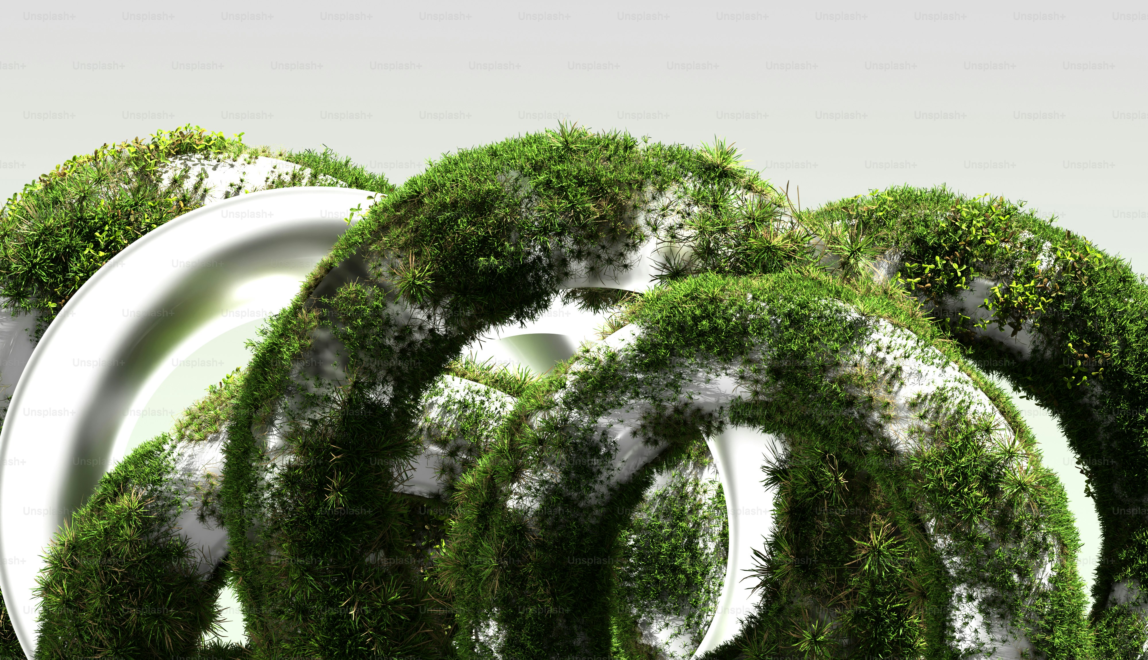 A group of green grass rings sitting on top of each other photo ...