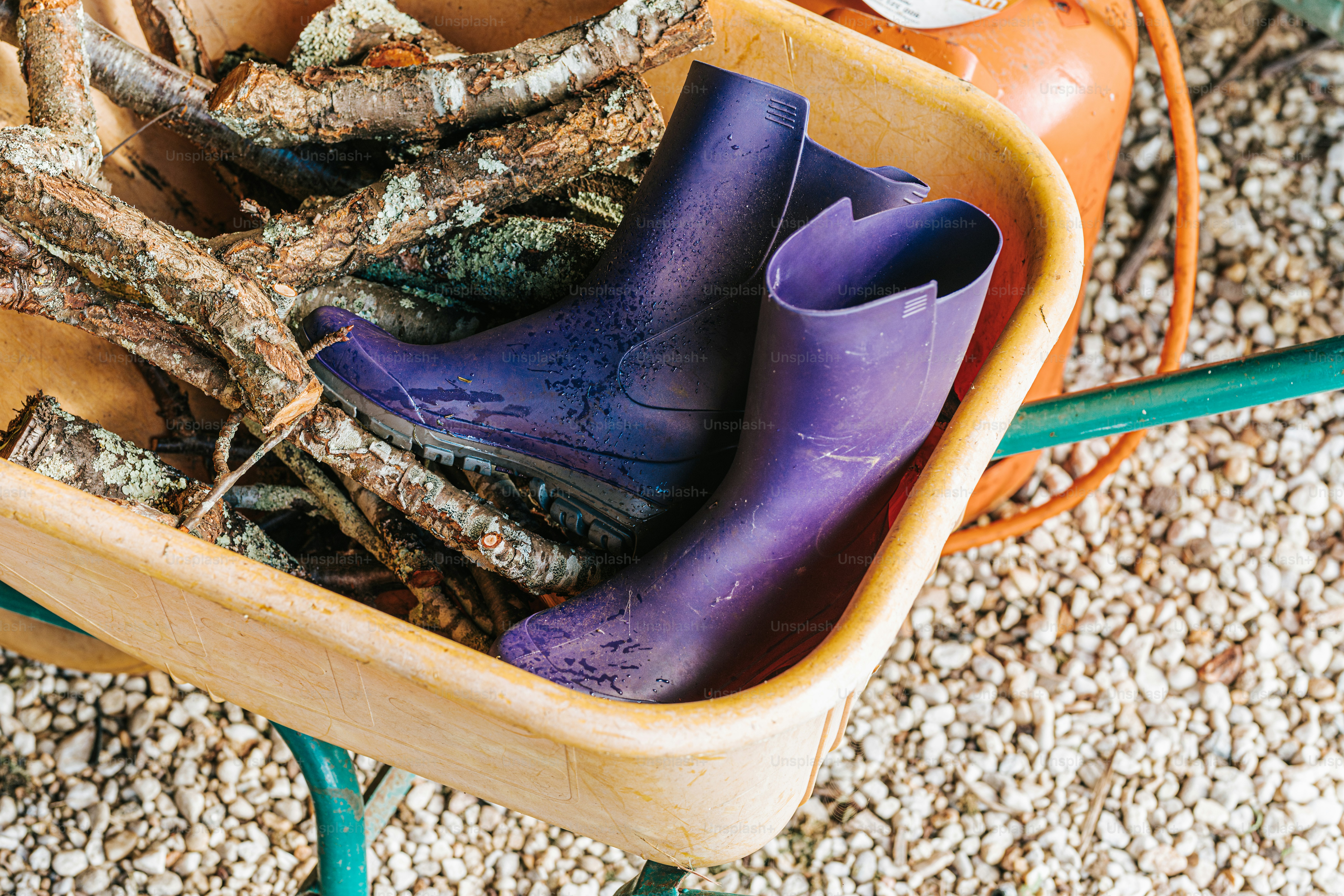 A wheelbarrow filled with lots of different types of shoes photo ...