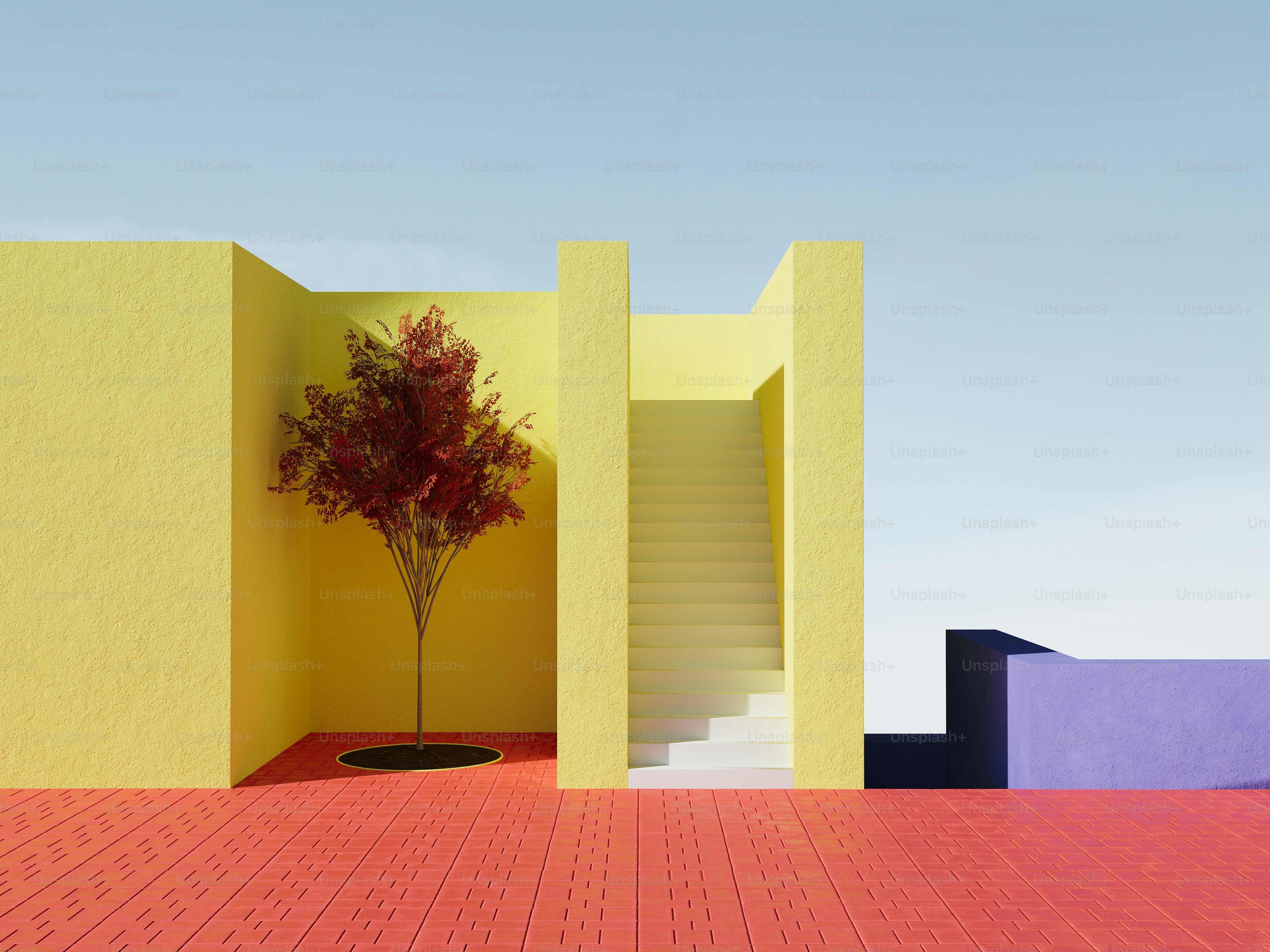 A yellow building with a tree in front of it photo – Colourful ...