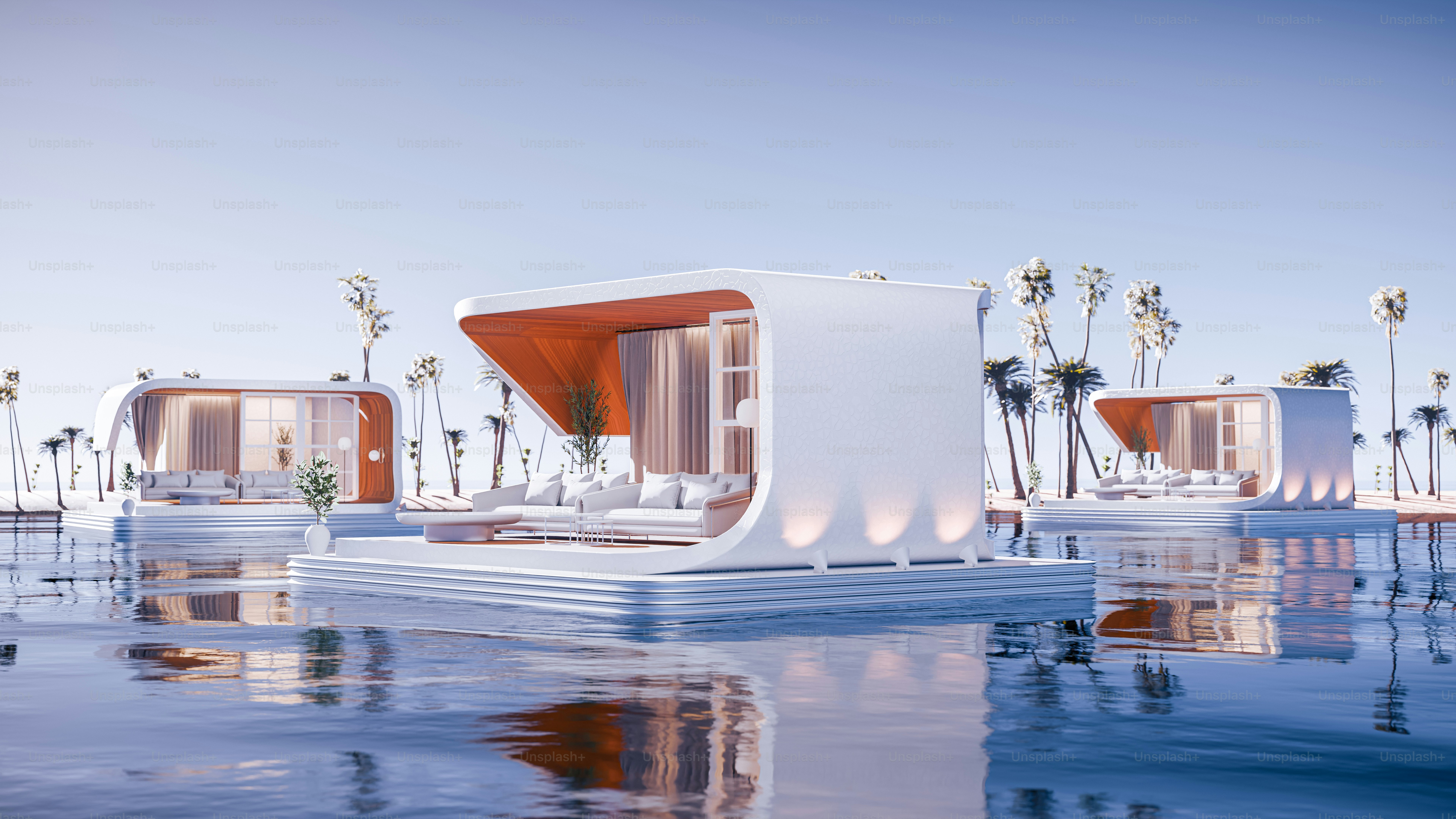 A group of spheres floating on top of a body of water photo – Digital ...