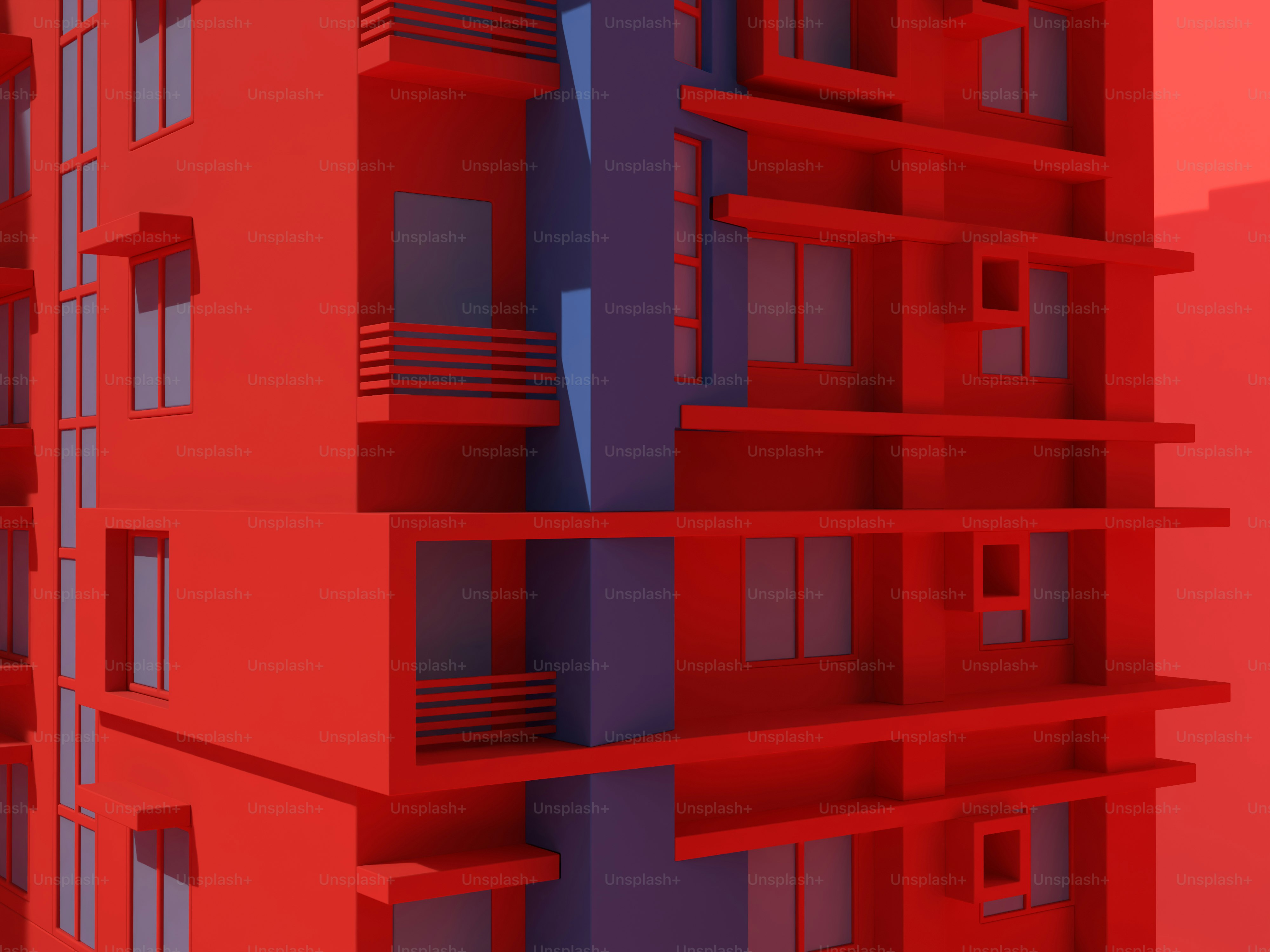 A tall red building with balconies on top of it photo – Colorful Image ...