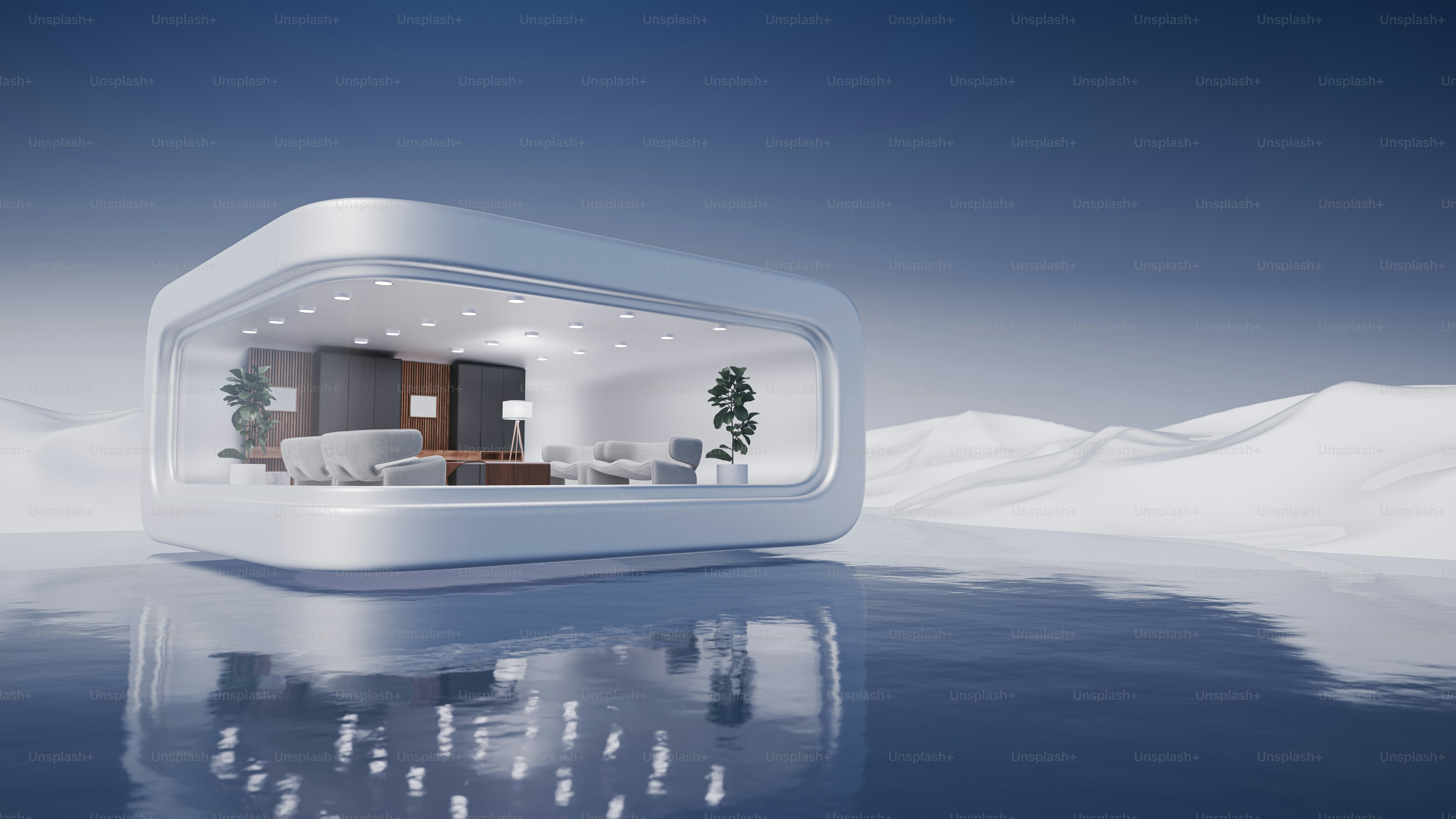 A room with a view of a snowy landscape photo – Digital image Image on ...