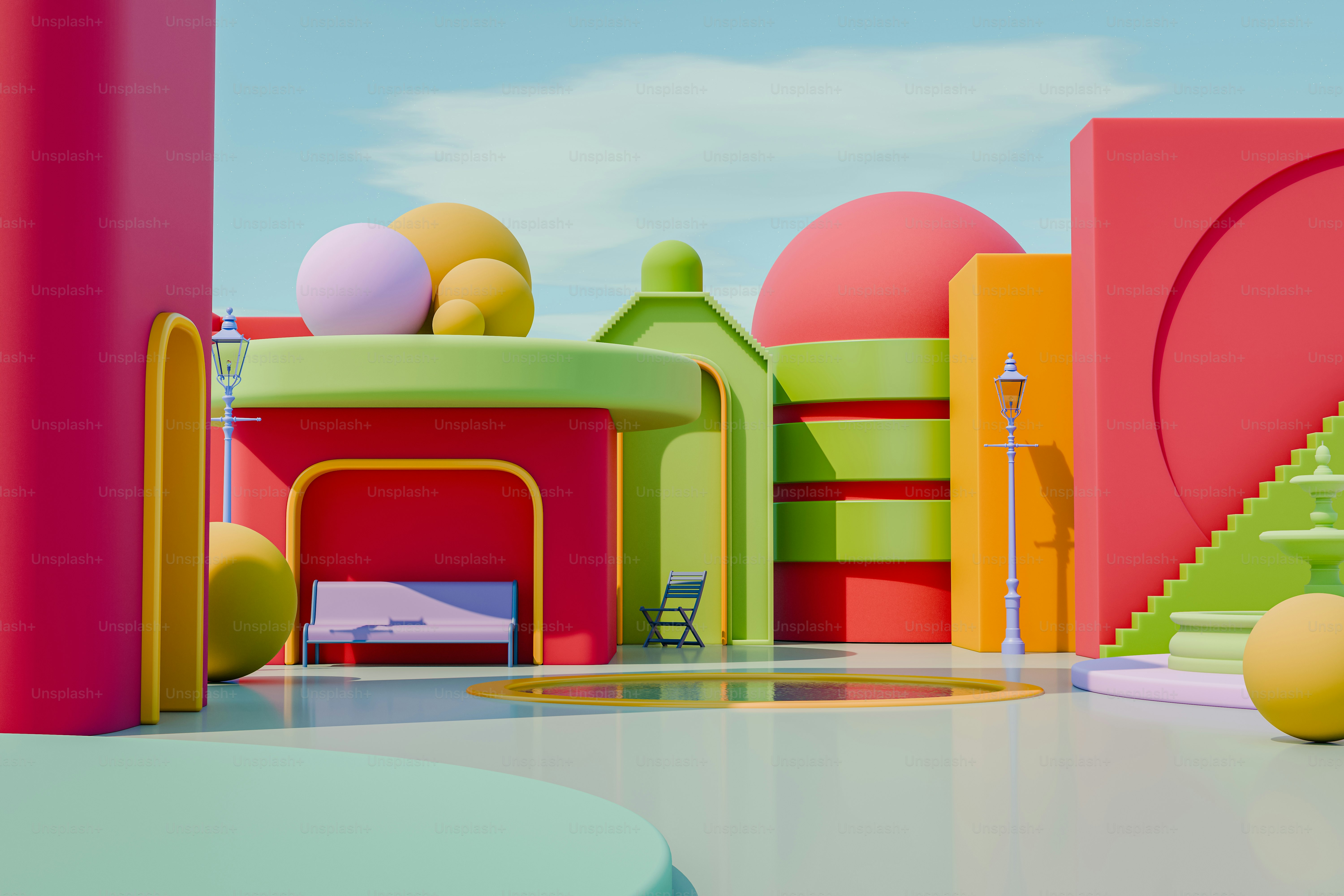 A room filled with lots of different colored furniture photo – Digital ...