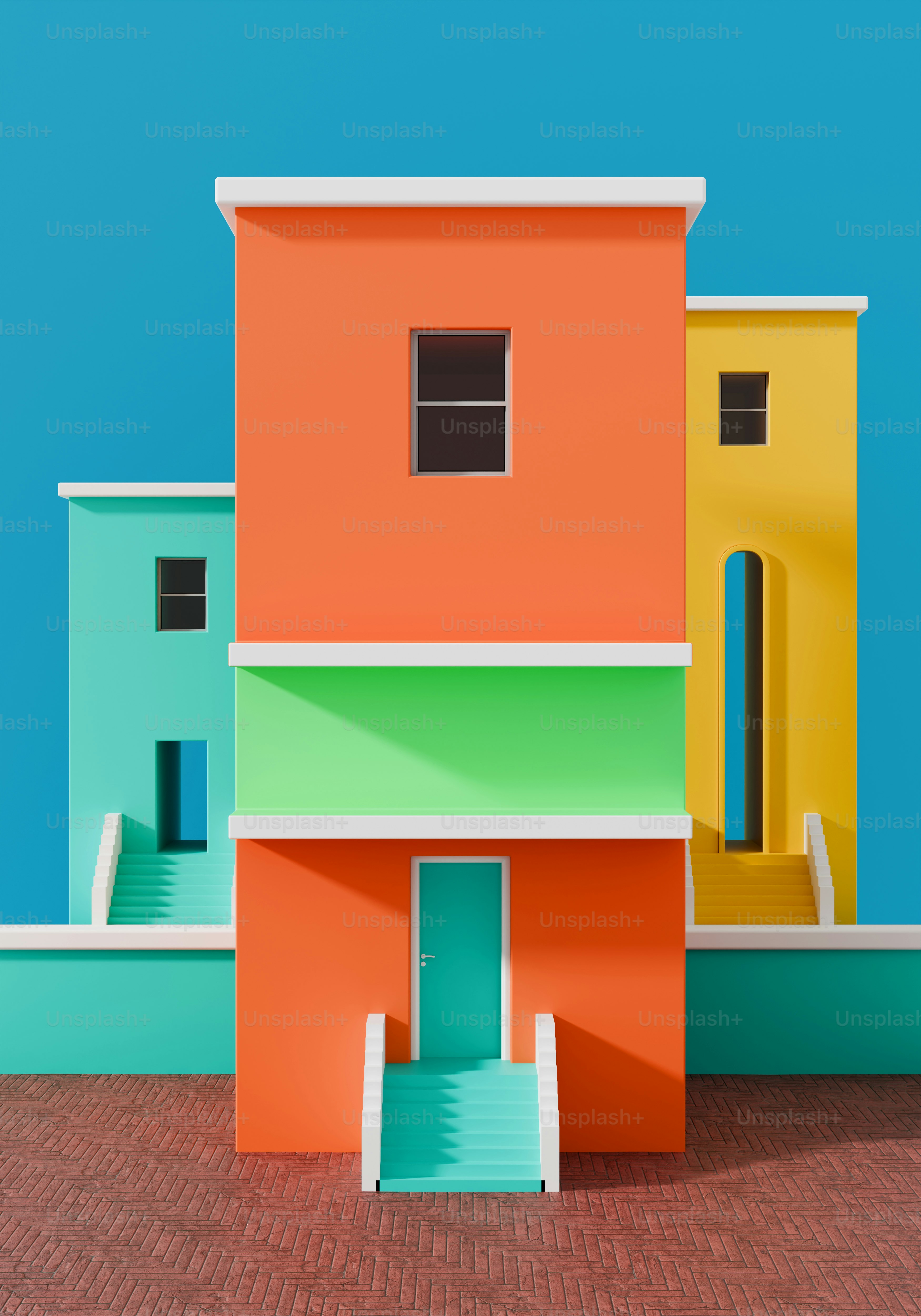 A colorful house with a blue sky in the background photo – Colorful ...