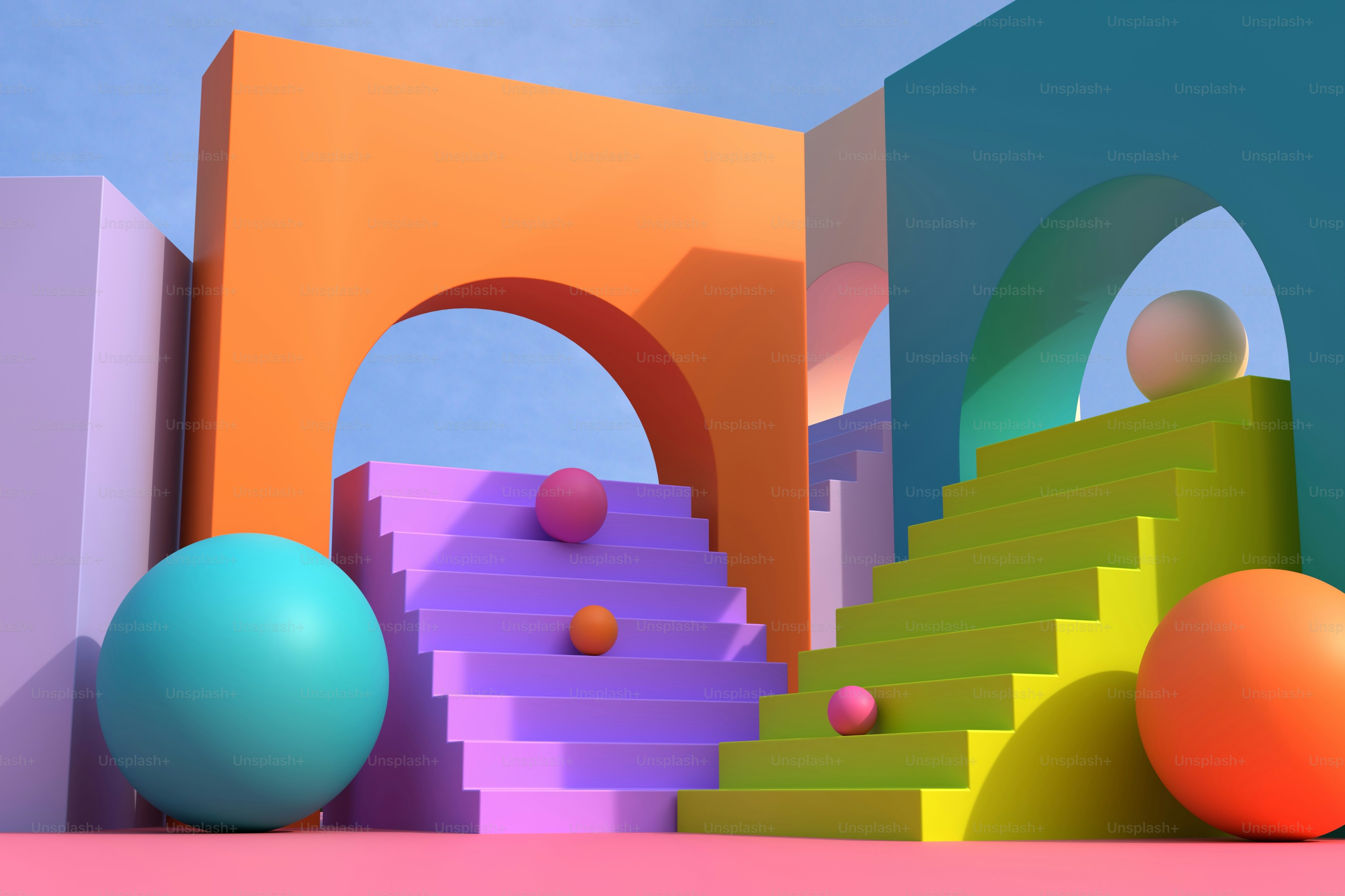 Foto Gambar yang dihasilkan komputer dari berbagai objek berwarna-warni ...