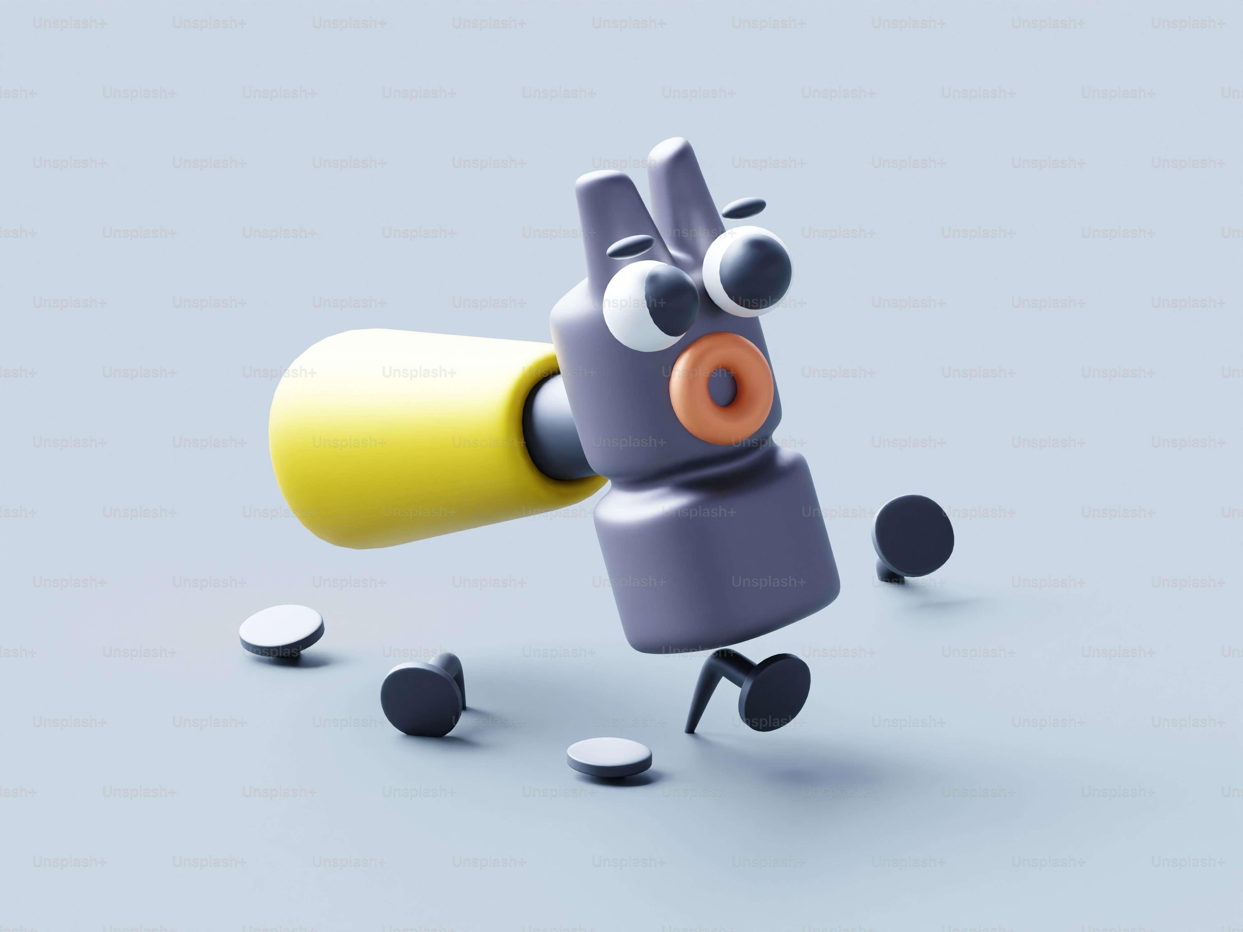 A cartoon character holding a yellow and black object photo – 3d Image ...