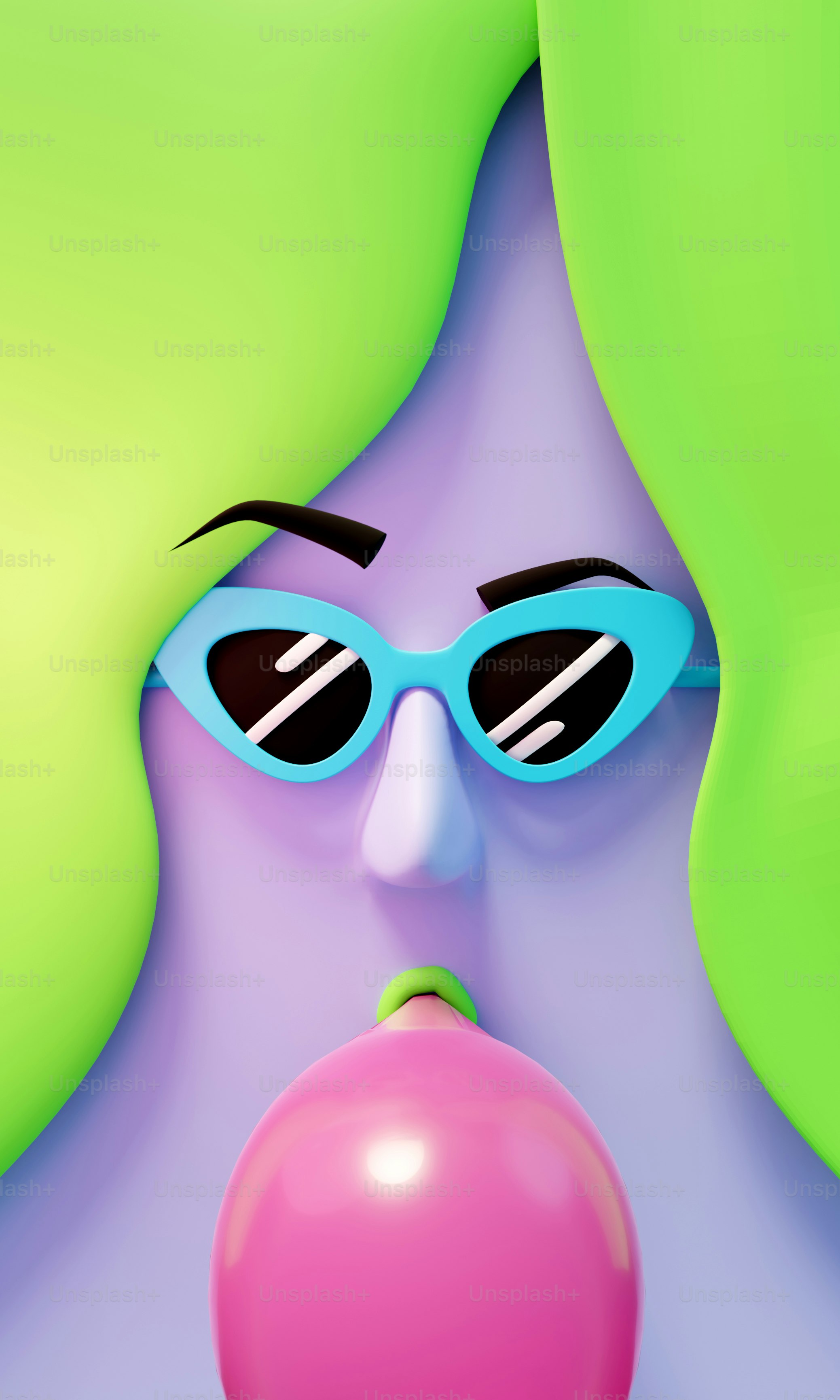 Una mujer con gafas de sol y un globo en la boca foto – Imagen de ...