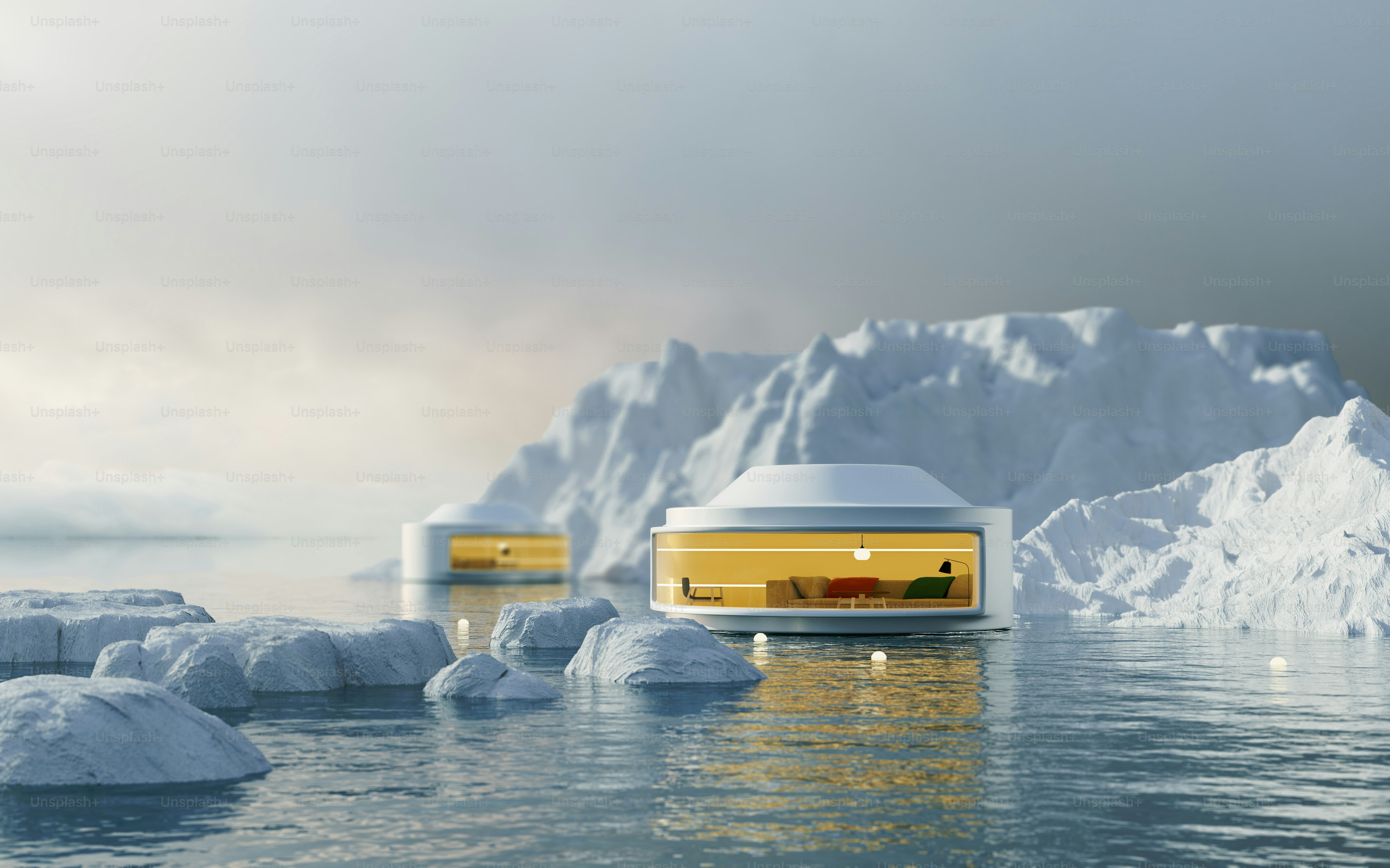 A yellow boat floating on top of a body of water photo – Futuristic ...