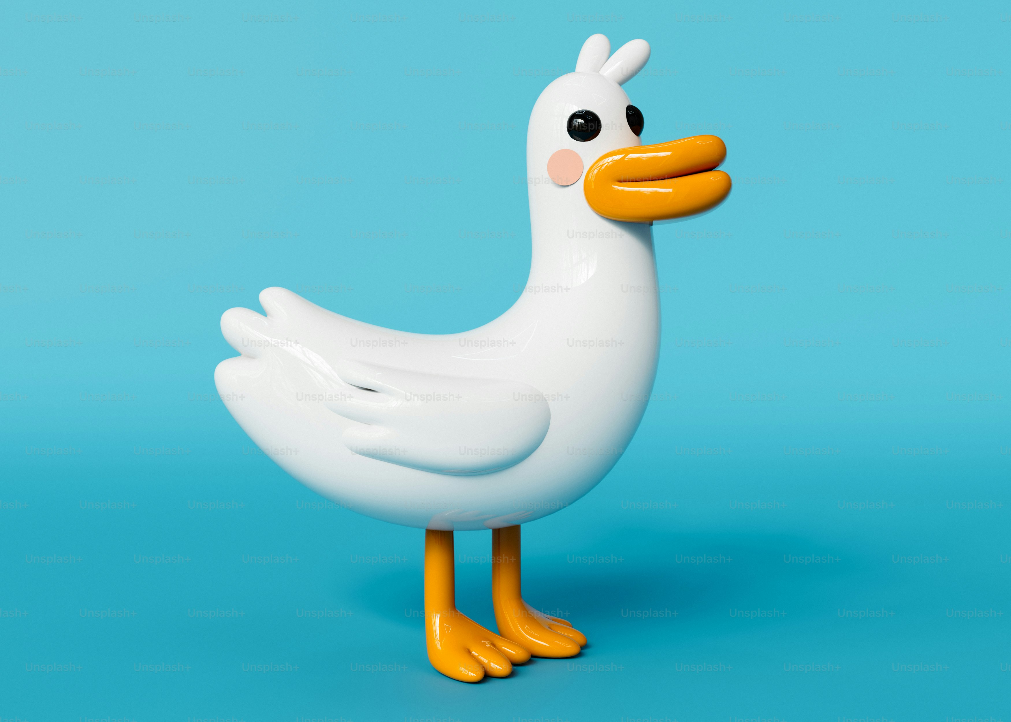 A white duck with a yellow beak on a blue background photo – Cartoon ...
