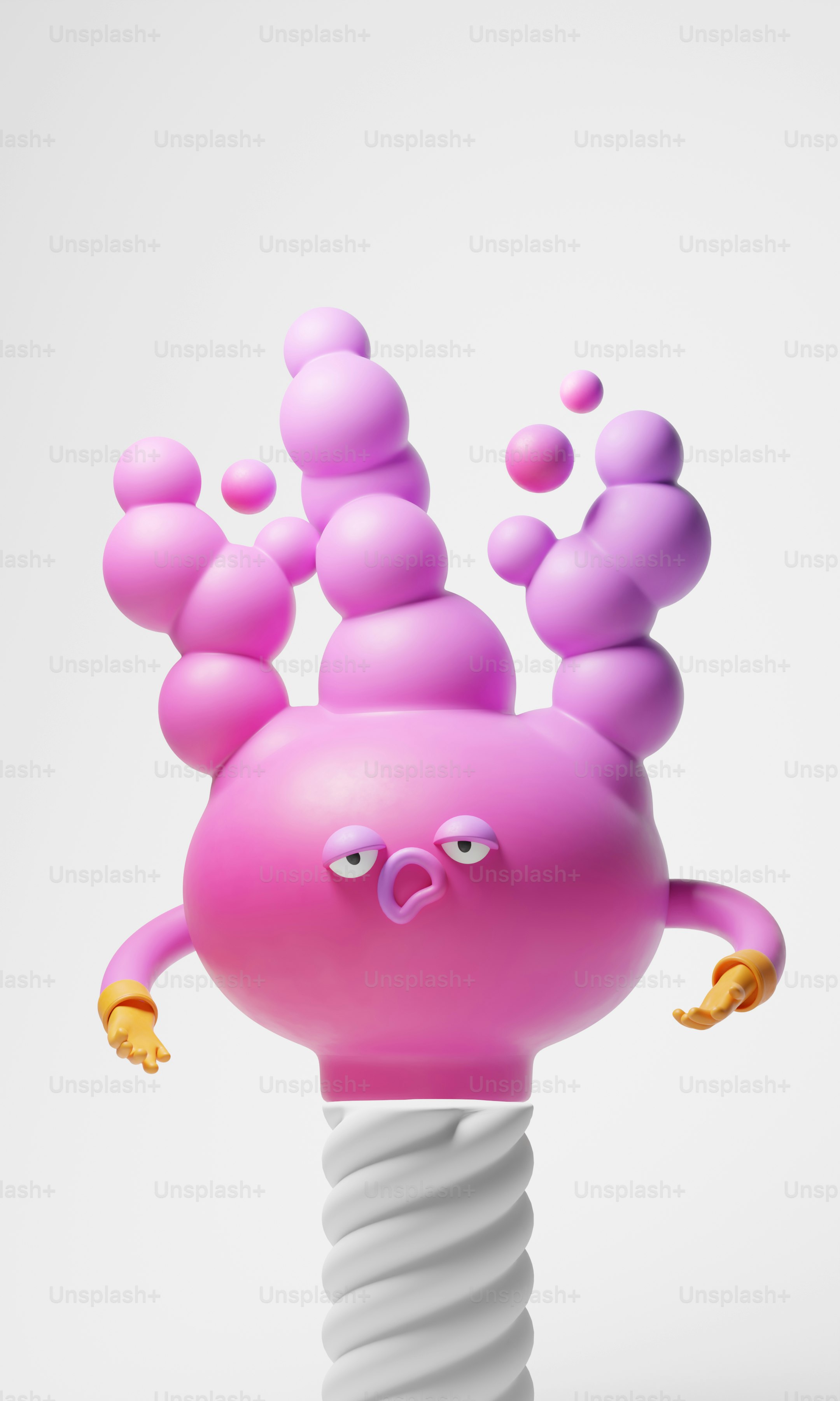 A pink object with eyes and arms sticking out of it photo – Drinking ...