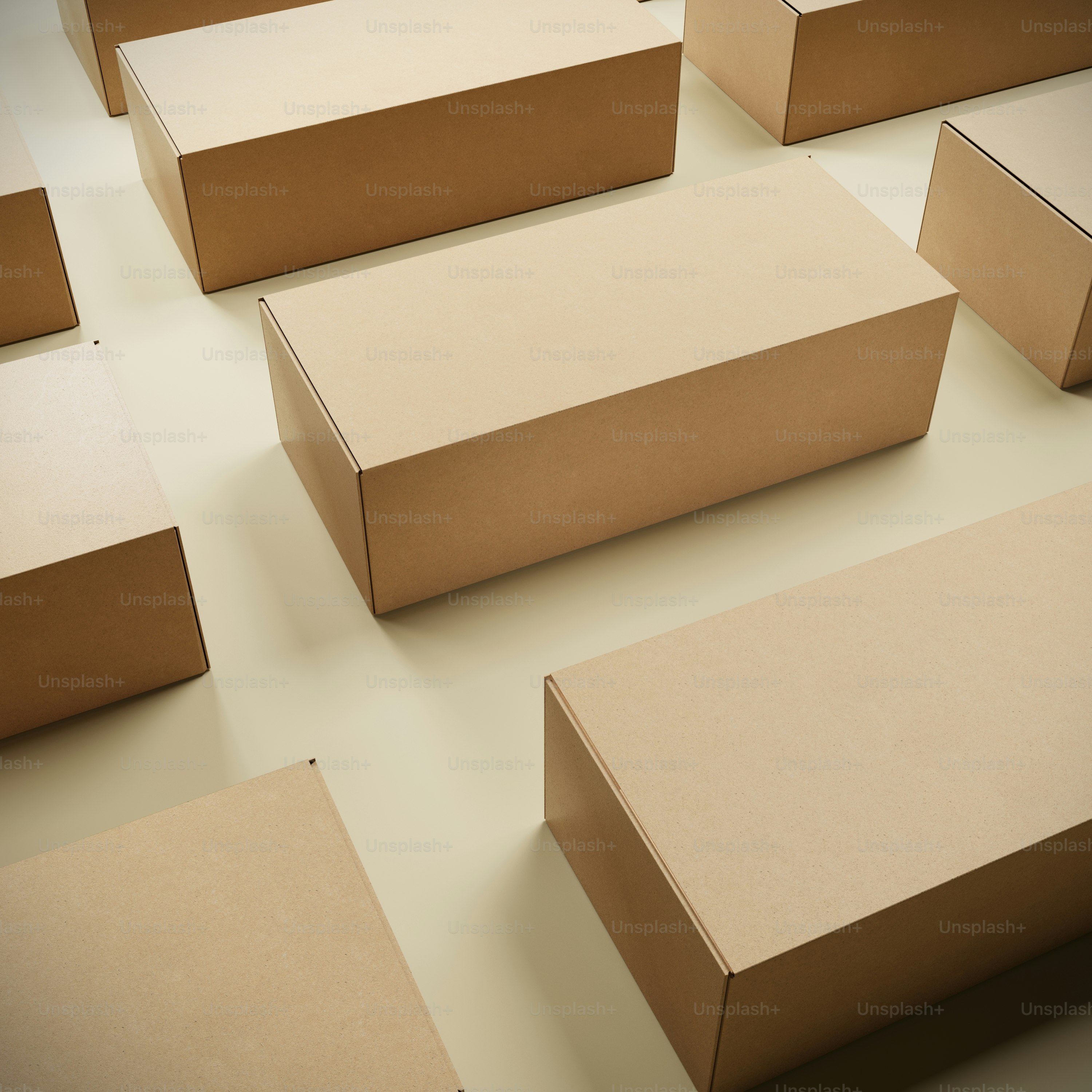 A group of cardboard boxes sitting on top of a table photo – Mockup ...