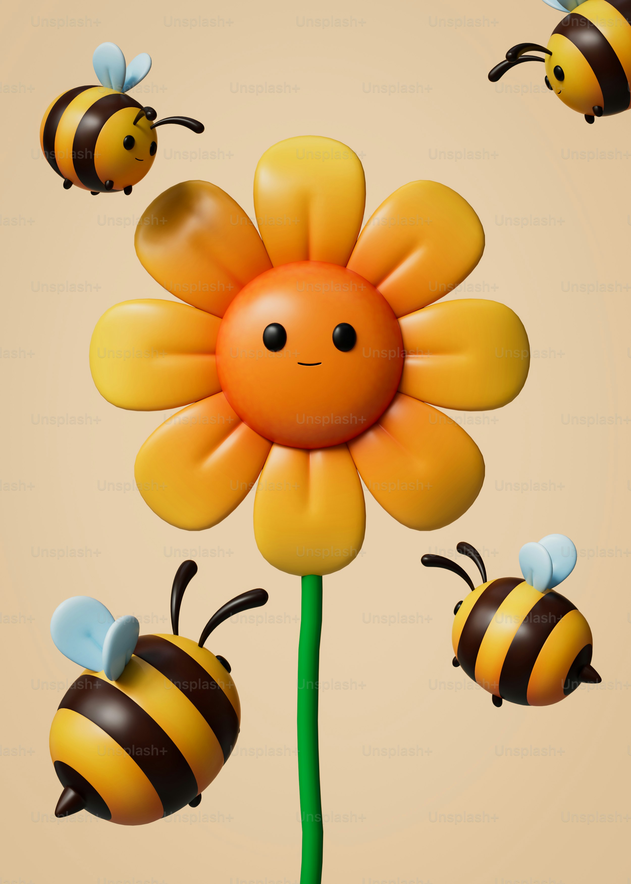 A bunch of bees flying around a flower photo – 3d Image on Unsplash