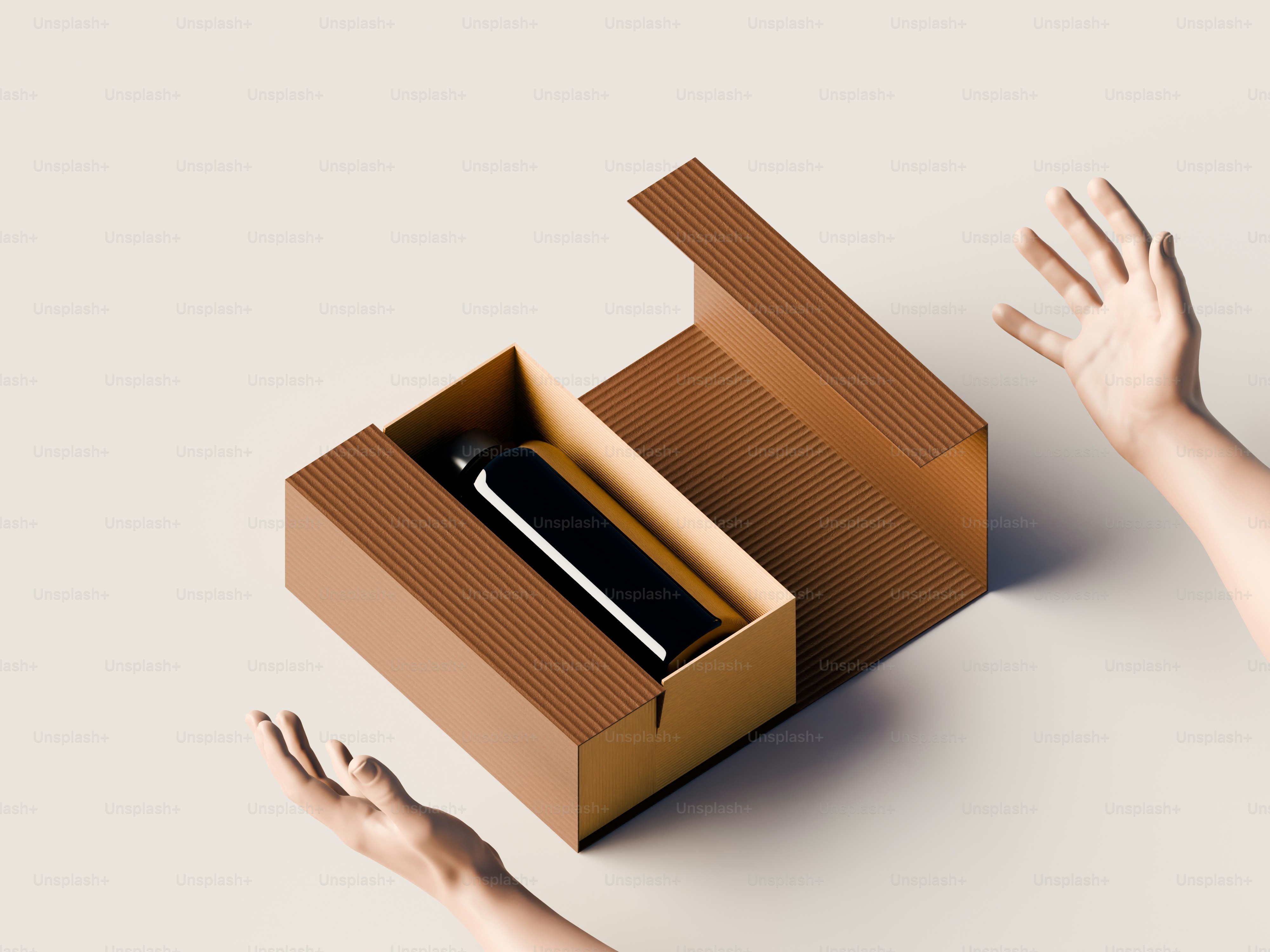 A hand reaching out from a cardboard box photo – Marketing Image on ...