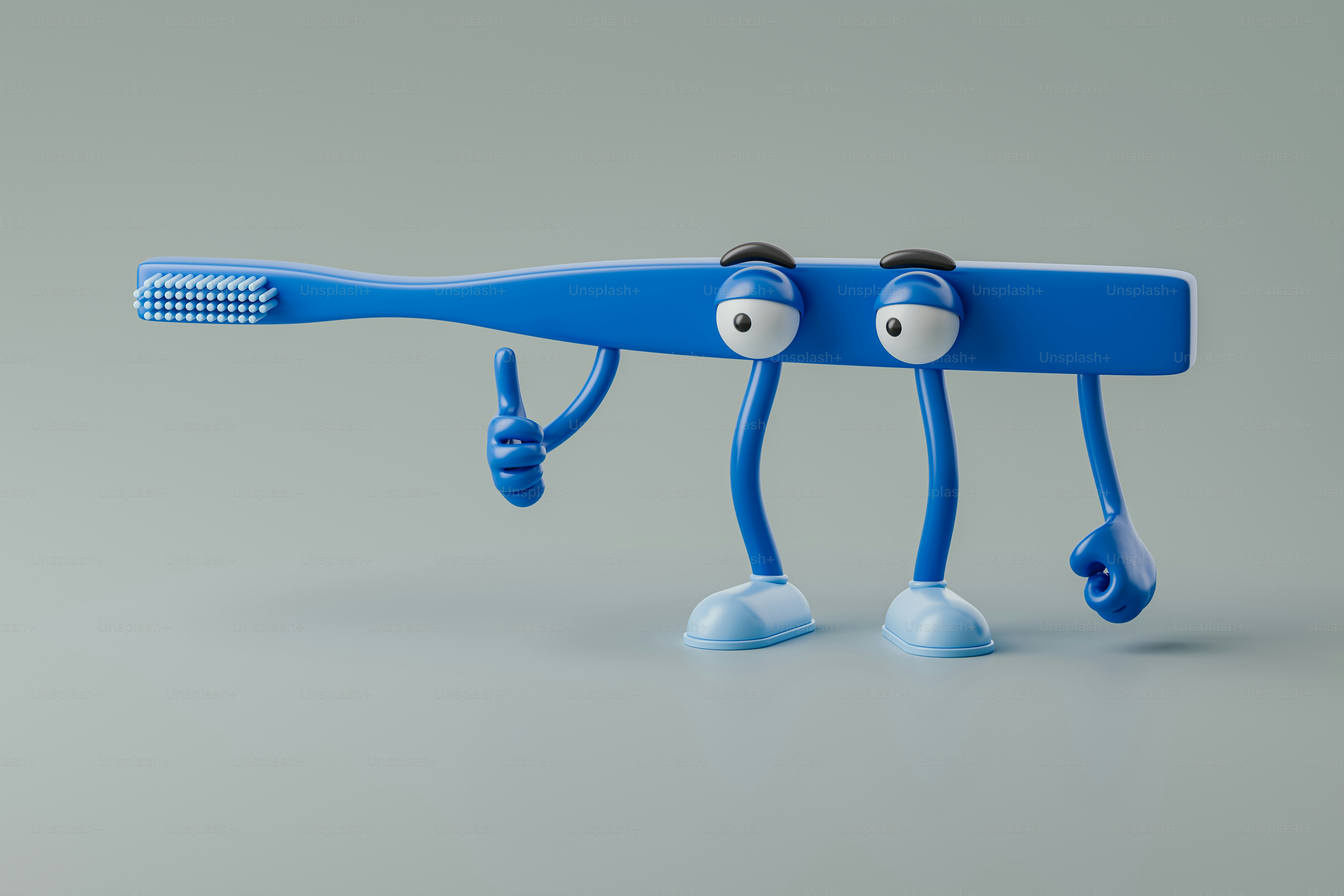 A pair of blue toothbrushes with eyes and arms photo – Render Image on ...