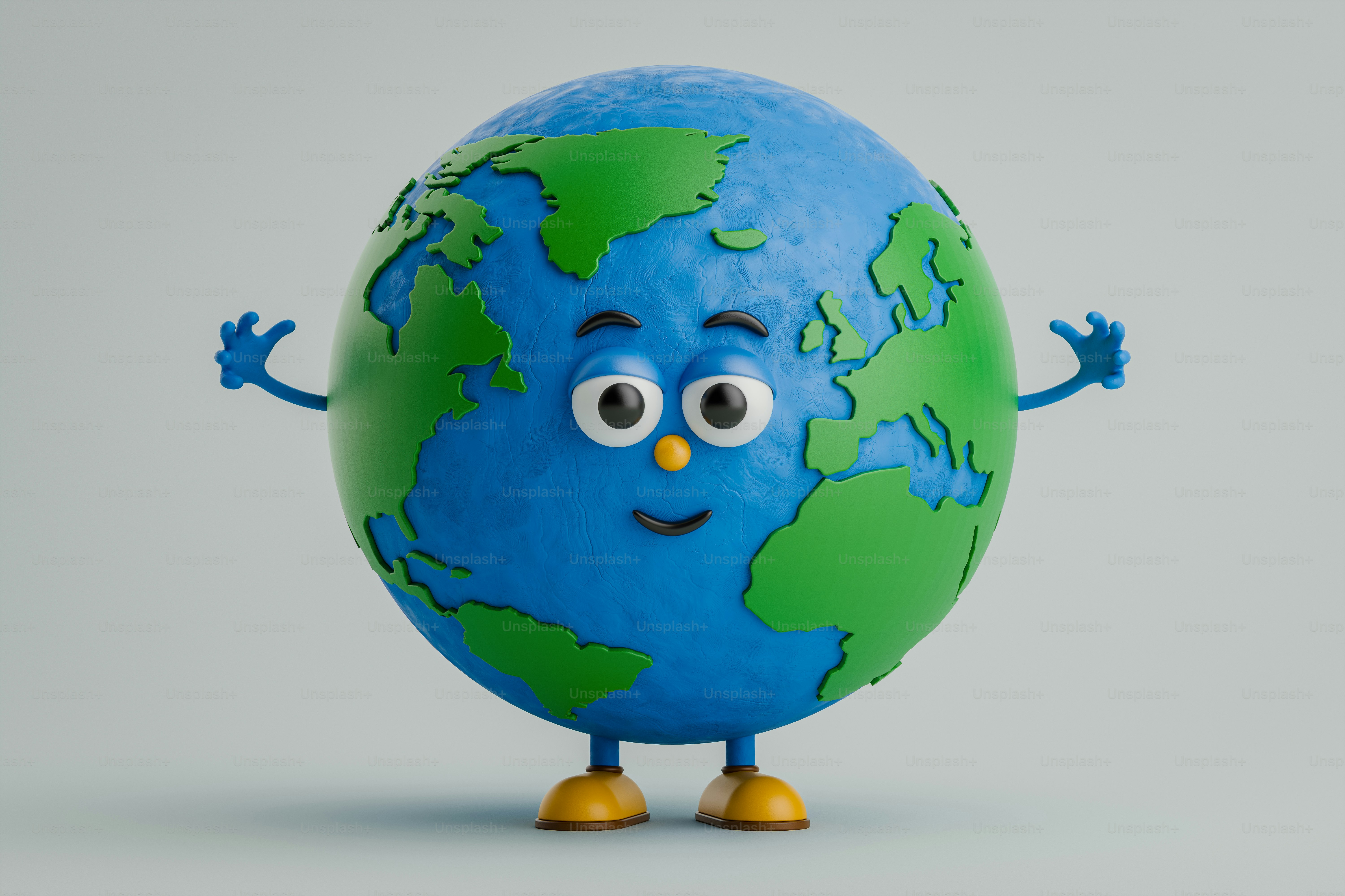 A blue and green earth character with arms and legs photo – Render ...