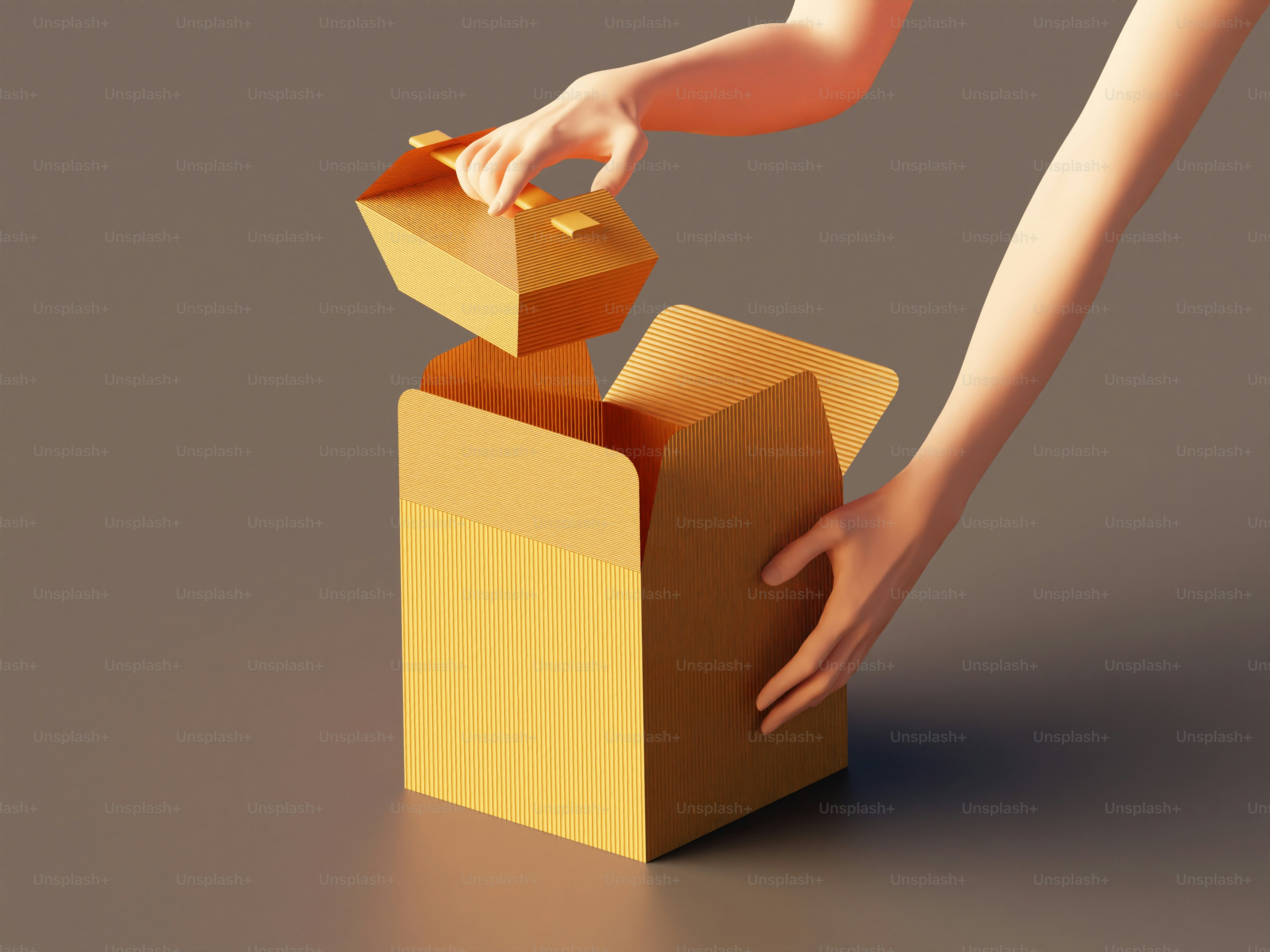A woman's hand reaching into a cardboard box photo – Product Image on ...