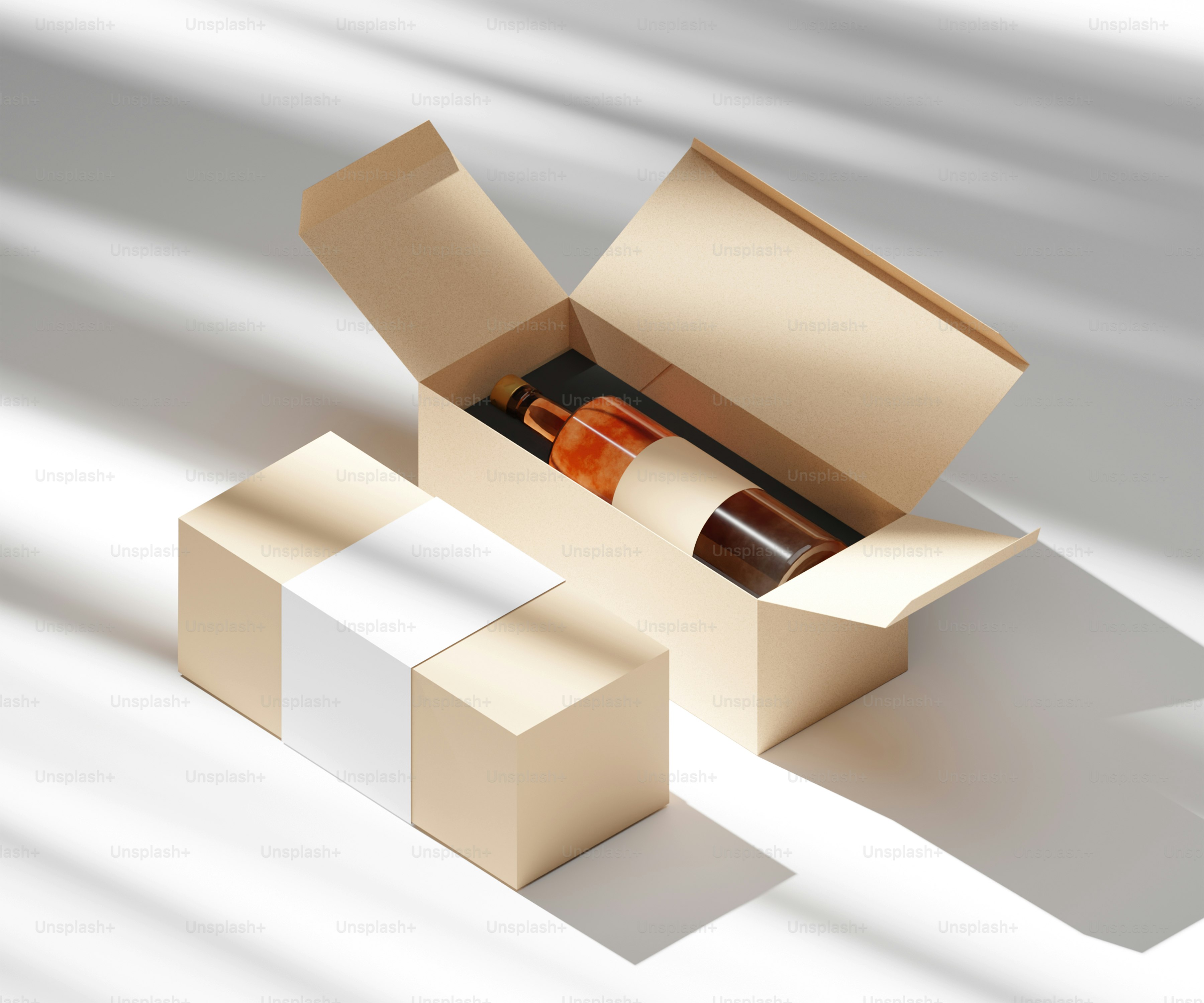 A cardboard box with two bottles inside of it photo – Unboxing Image on ...